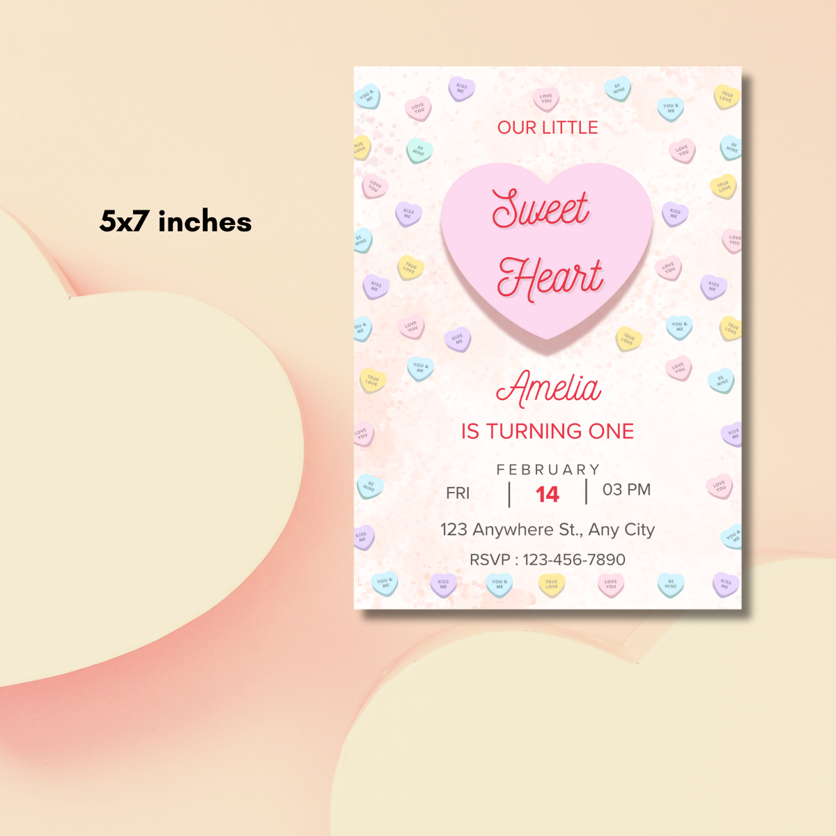 Editable Pink Sweetheart Candy Birthday Invitation, Girl Party evite ...