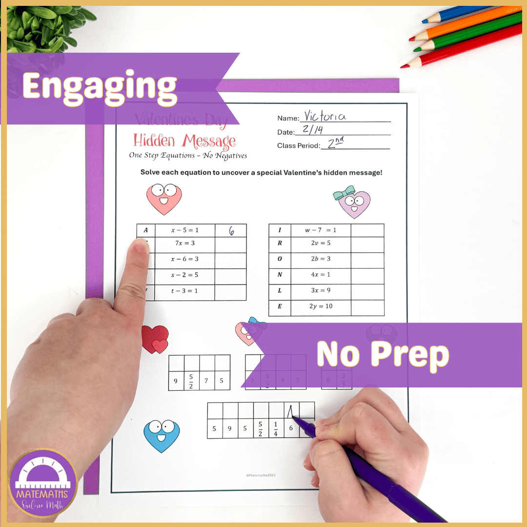 Valentine's Day One Step Equations Code Breaker Differentiated