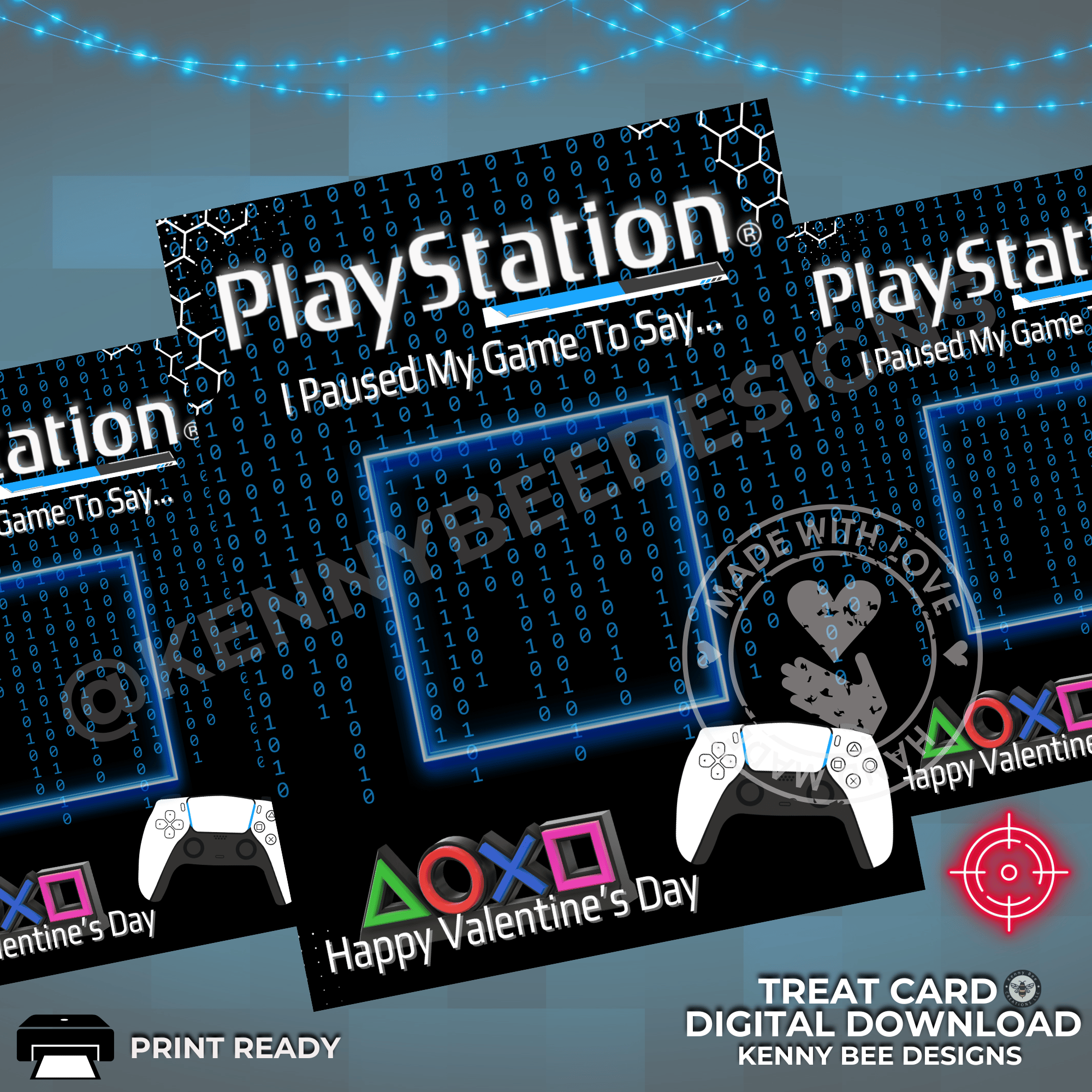 Playstation Blue Custom Jumbo Valentine Card Digital Designs PNG - 2 ...