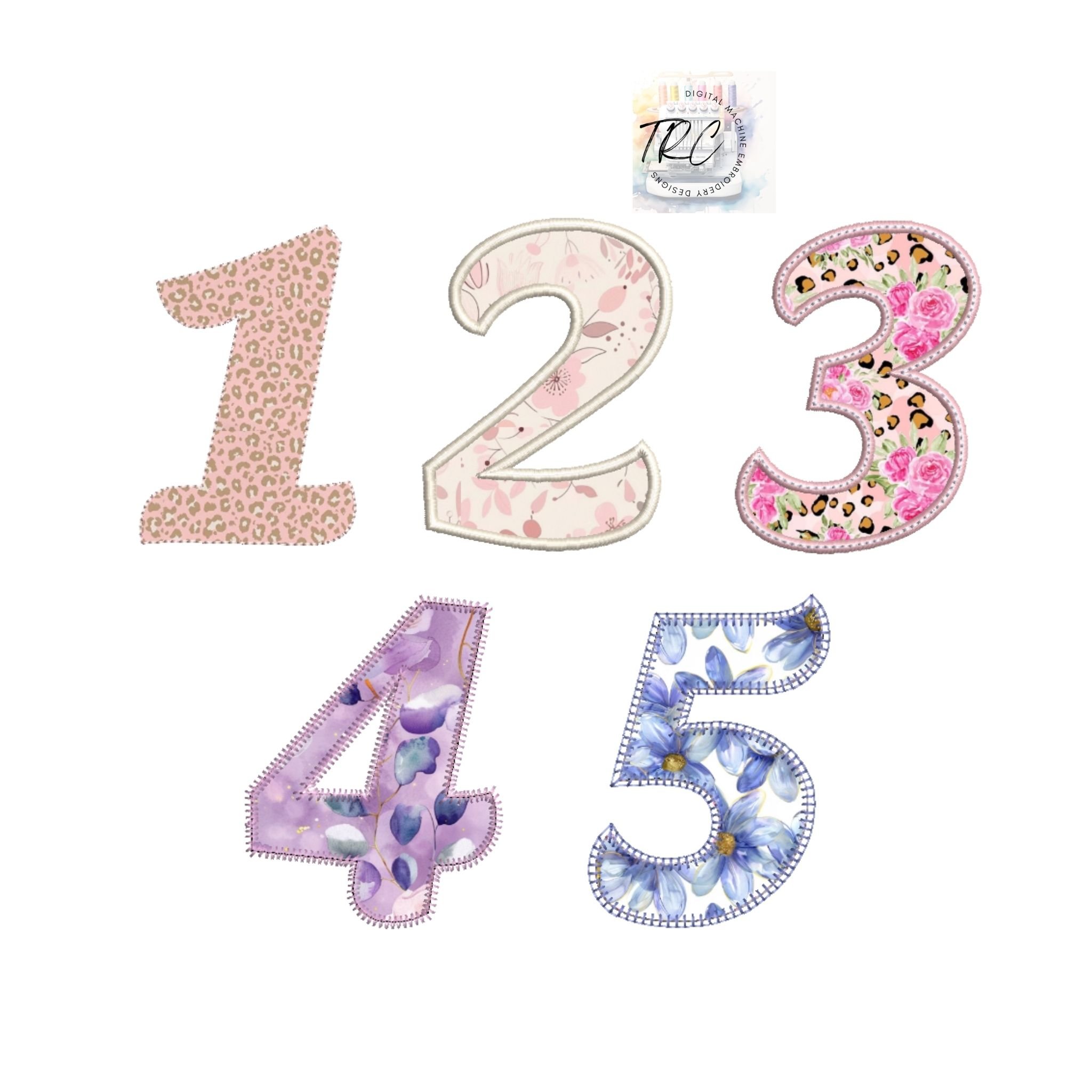 Girly Numbers Set 5 Styles Stitch Applique Design