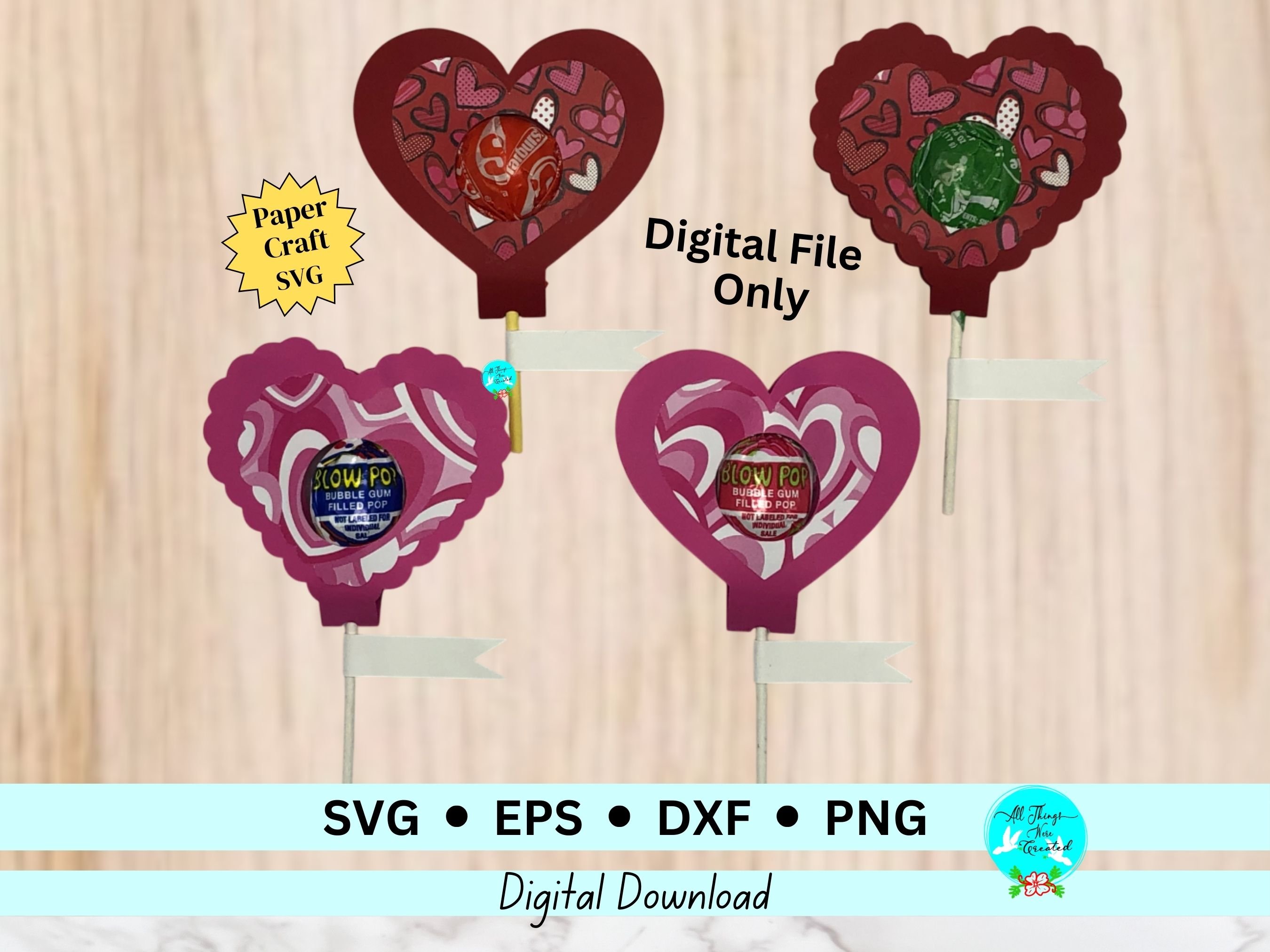 Heart Lollipop Holder Template DIGITAL Cut File, Valentine's Day ...