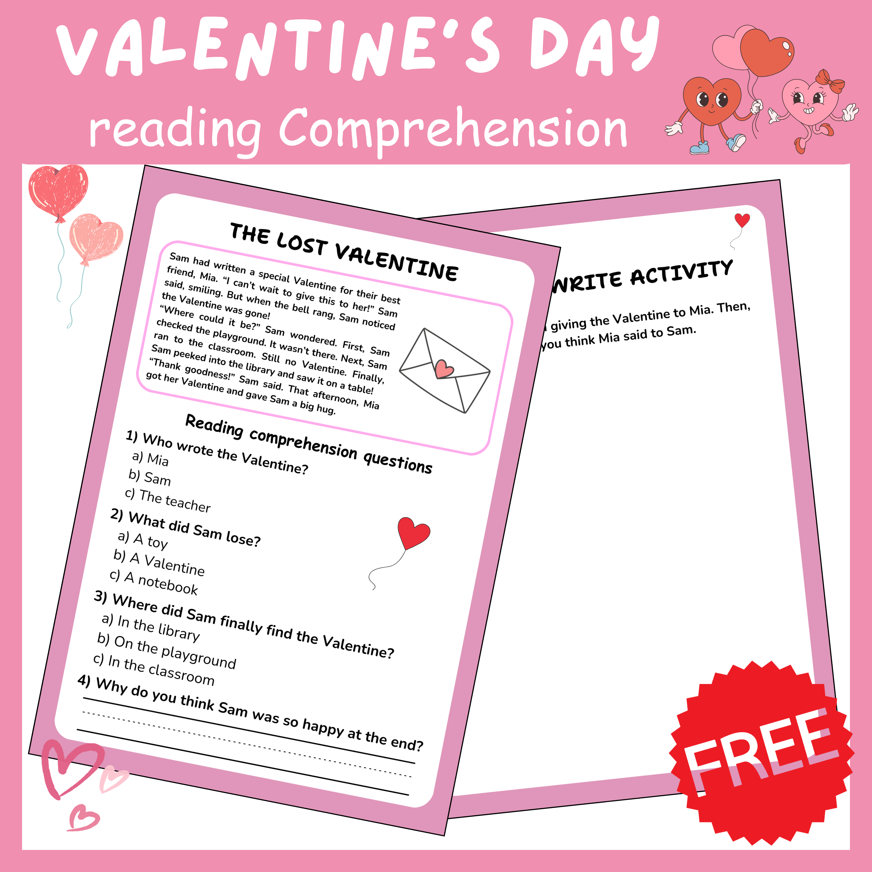 Valentine’s day reading comprehension activity - February - Free ...