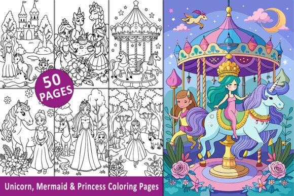 Unicorn, Mermaid & Princess Coloring Pages | Fantasy Fun - Payhip