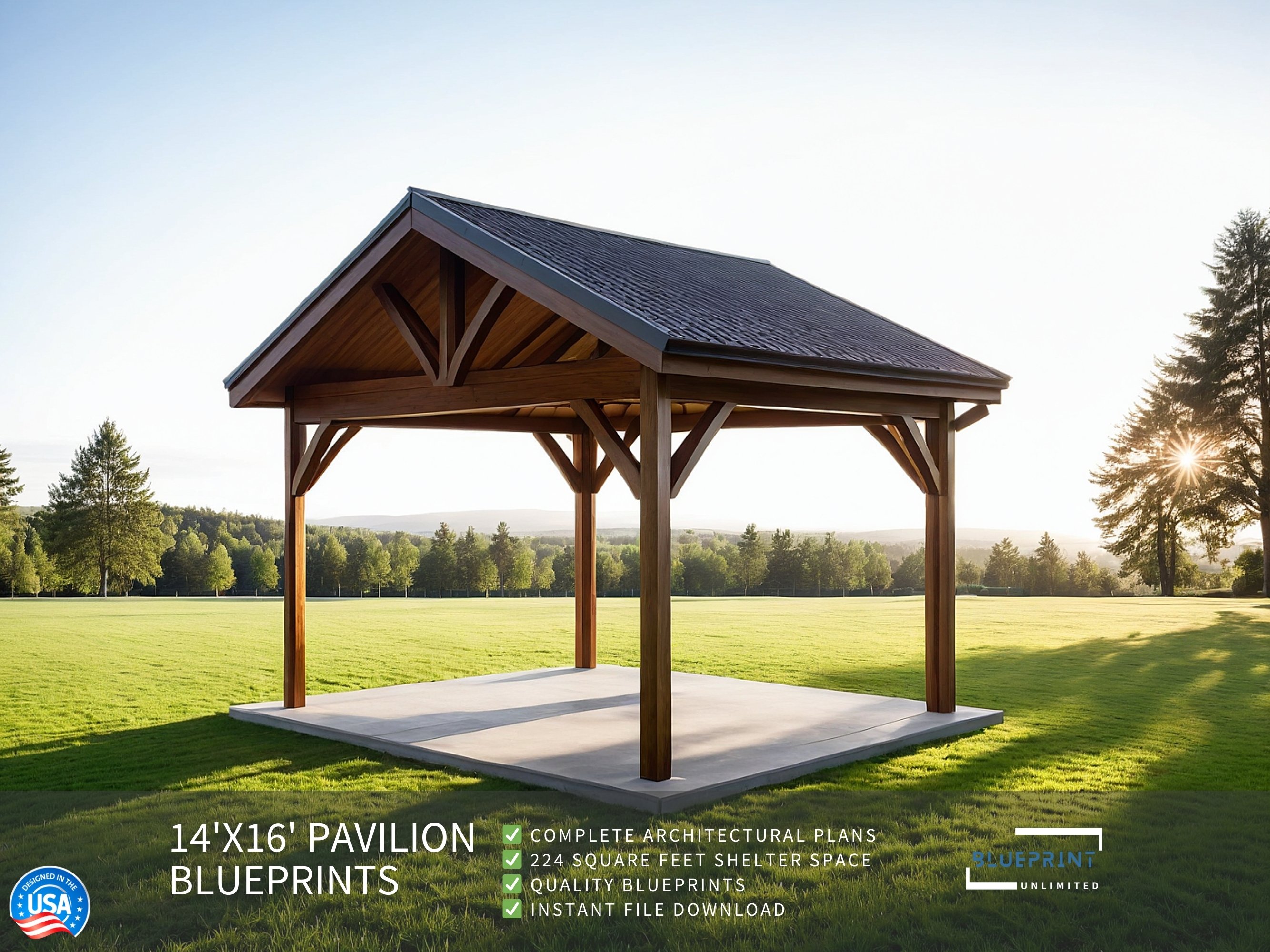 Pavilion Plans 14x16 for Construction and Permit
