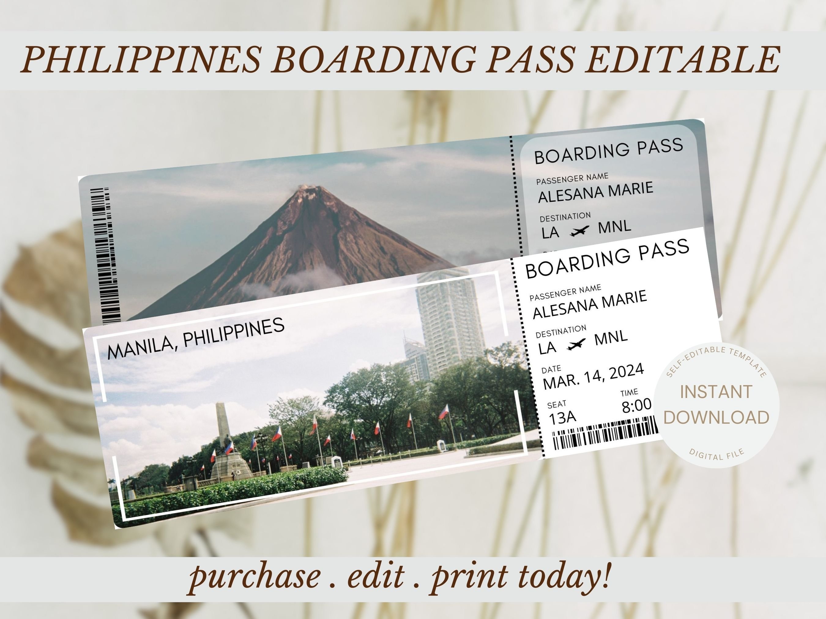 Philippines Surprise Ticket Template, Editable Boarding Pass, Custom ...