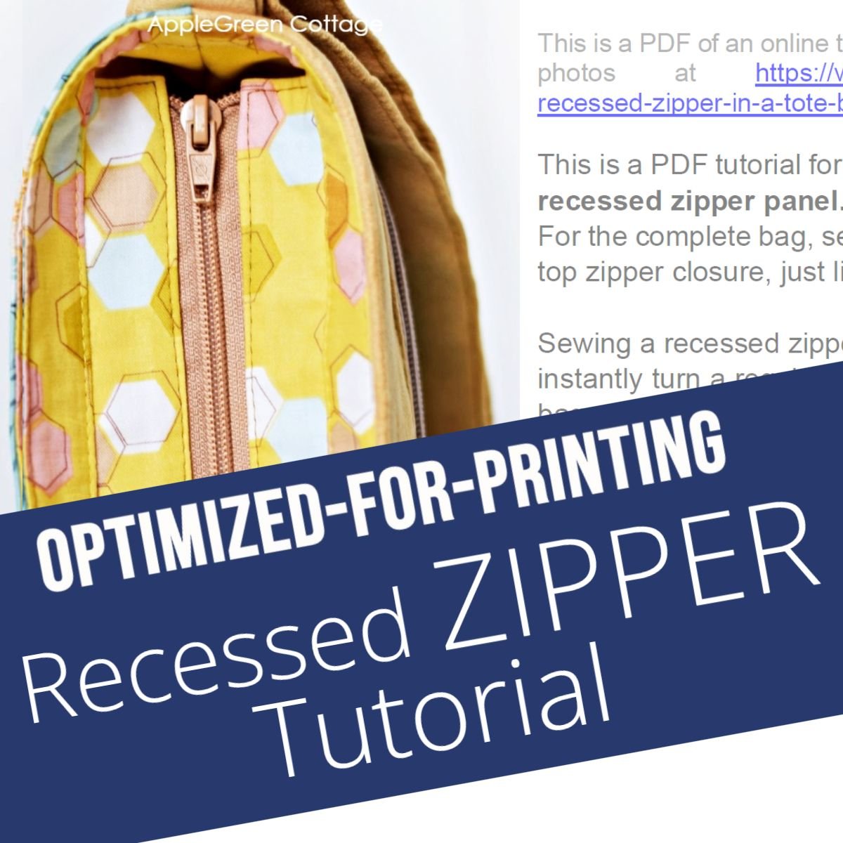How to Sew a Recessed ZIPPER - Printable Tutorial PDF