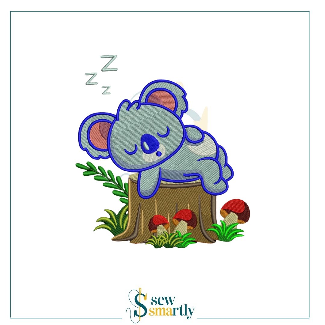 Sleepy Koala Embroidery Design - Digital Machine Embroidery (4 Sizes ...