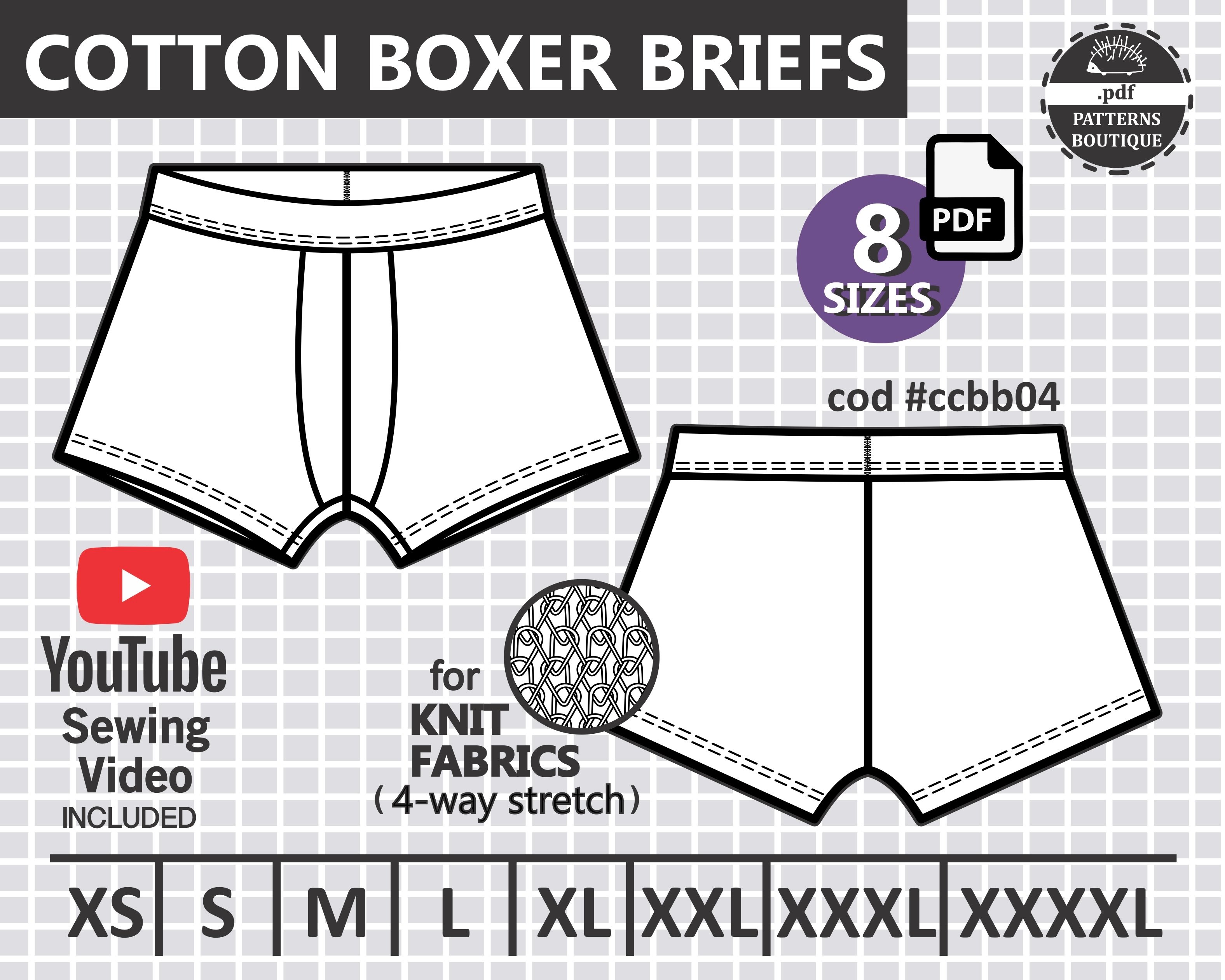 COTTON BOXER BRIEFS for Men / PDF Sewing Pattern & Youtube Sewing Video ...