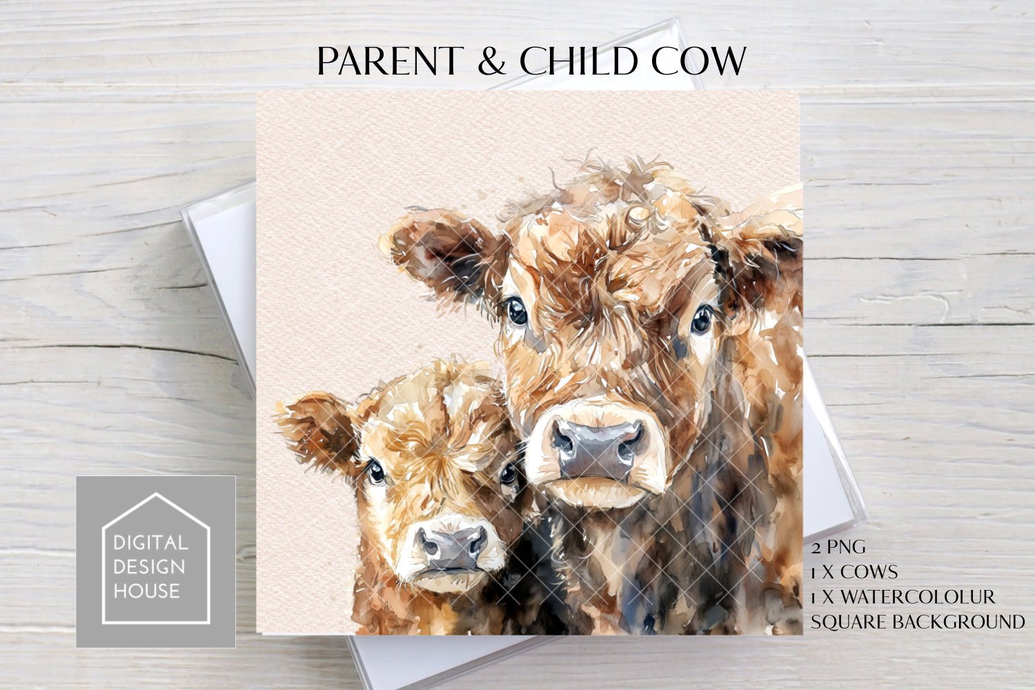 STUNNING Watercolour COW Parent & Child Illustration PNG for ...