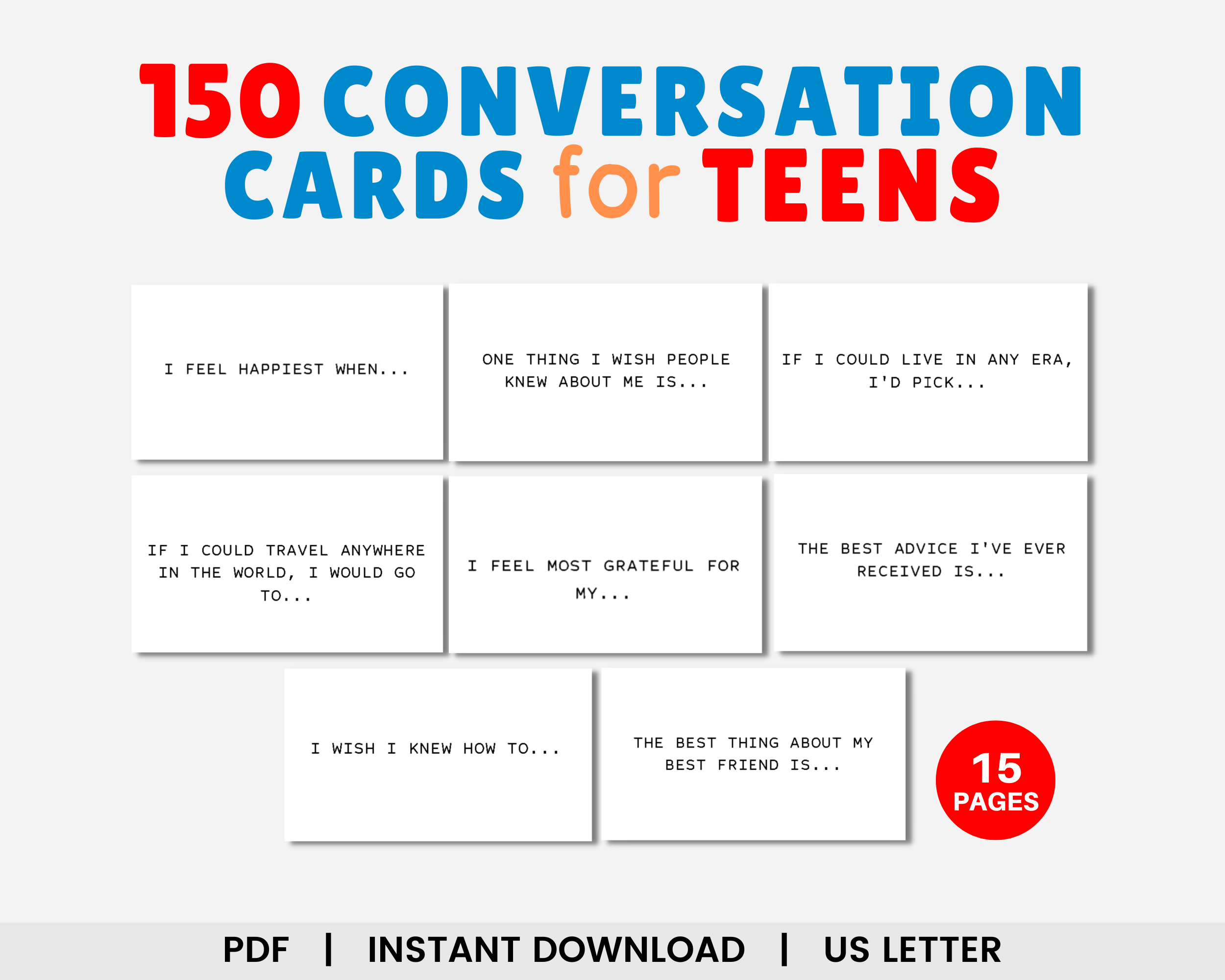 Conversation Starters for Teens, Question Cards for Teens, Conversation ...