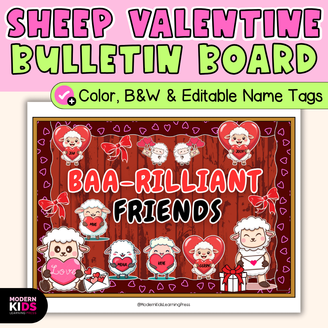 Sheep Valentine's Day Bulletin Board | Name Tags, Letter & Border Ideas