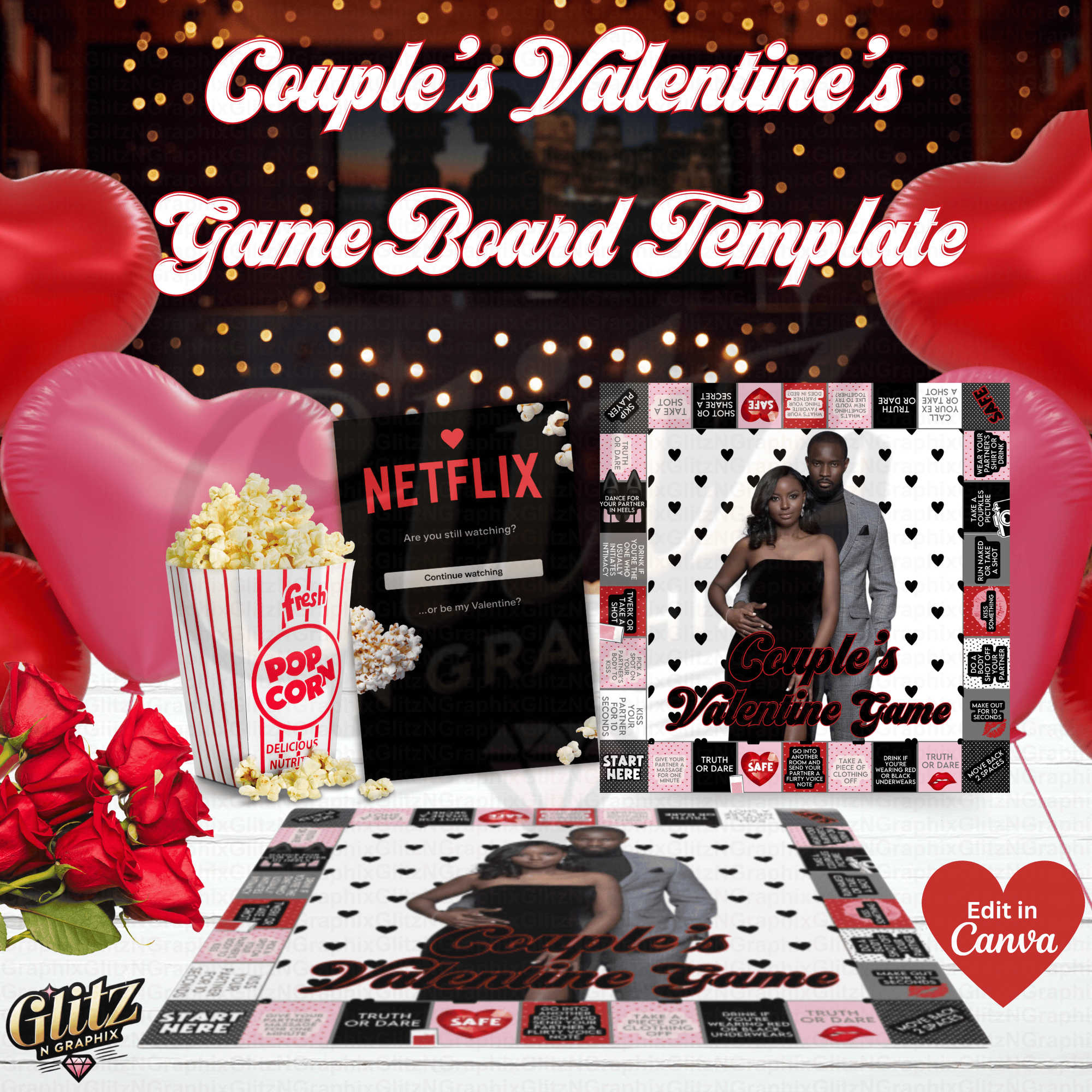 Couple’s Valentine Game Board Template| Editable Canva Template ...