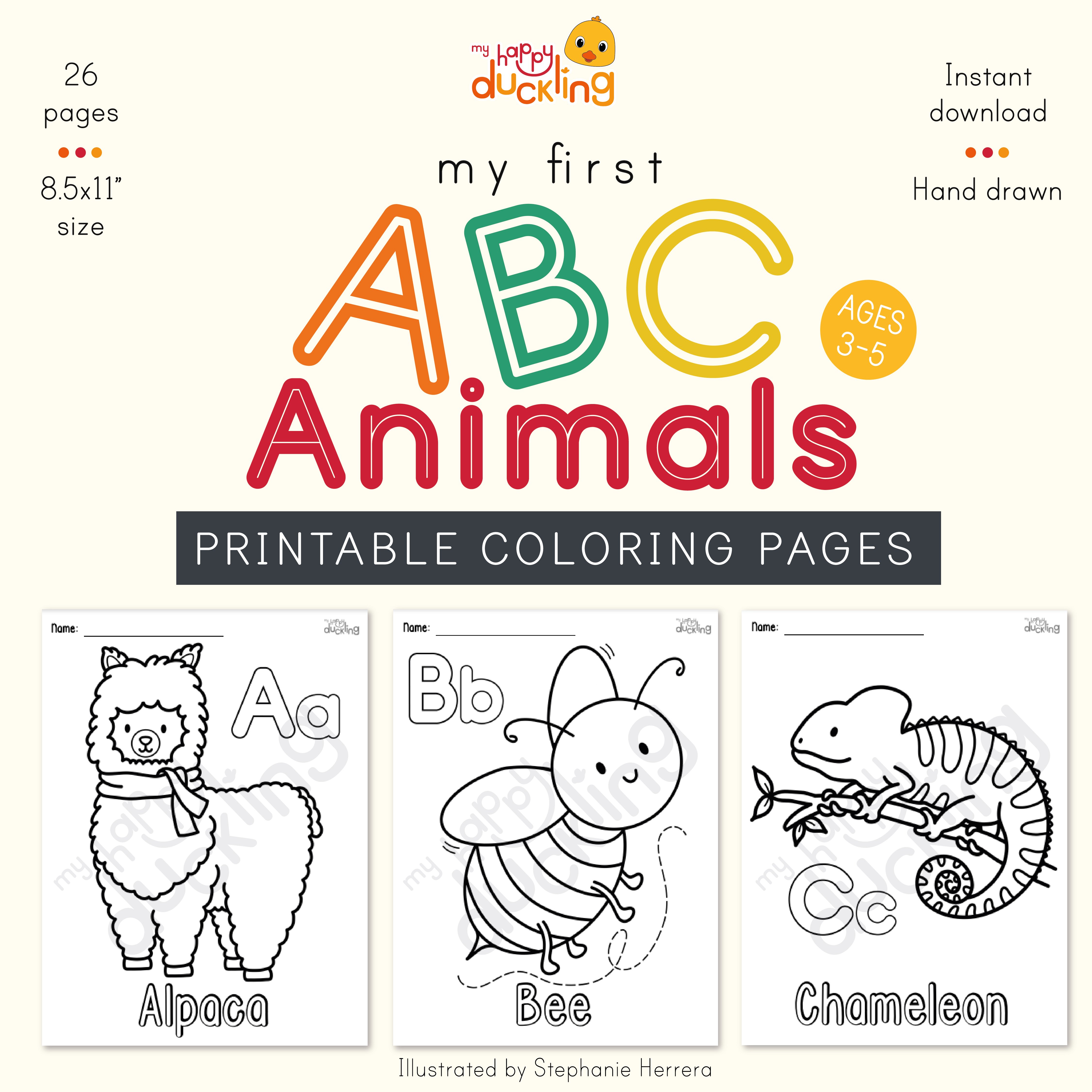 My First ABC Animals - Printable Coloring Pages for Kids (Ages 3-5 ...