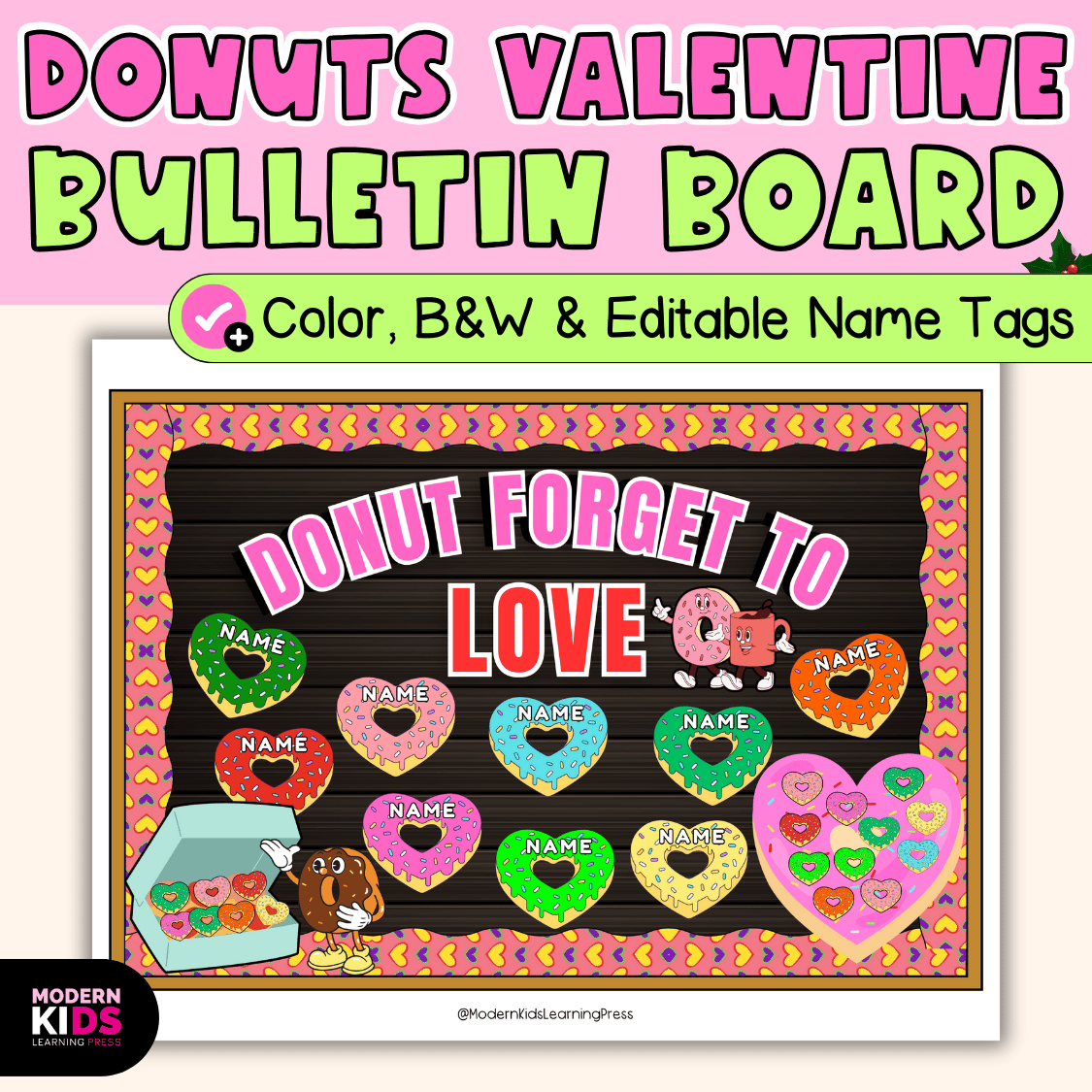 February Valentine's Day Donuts Bulletin Board | Name Tags, Letter ...