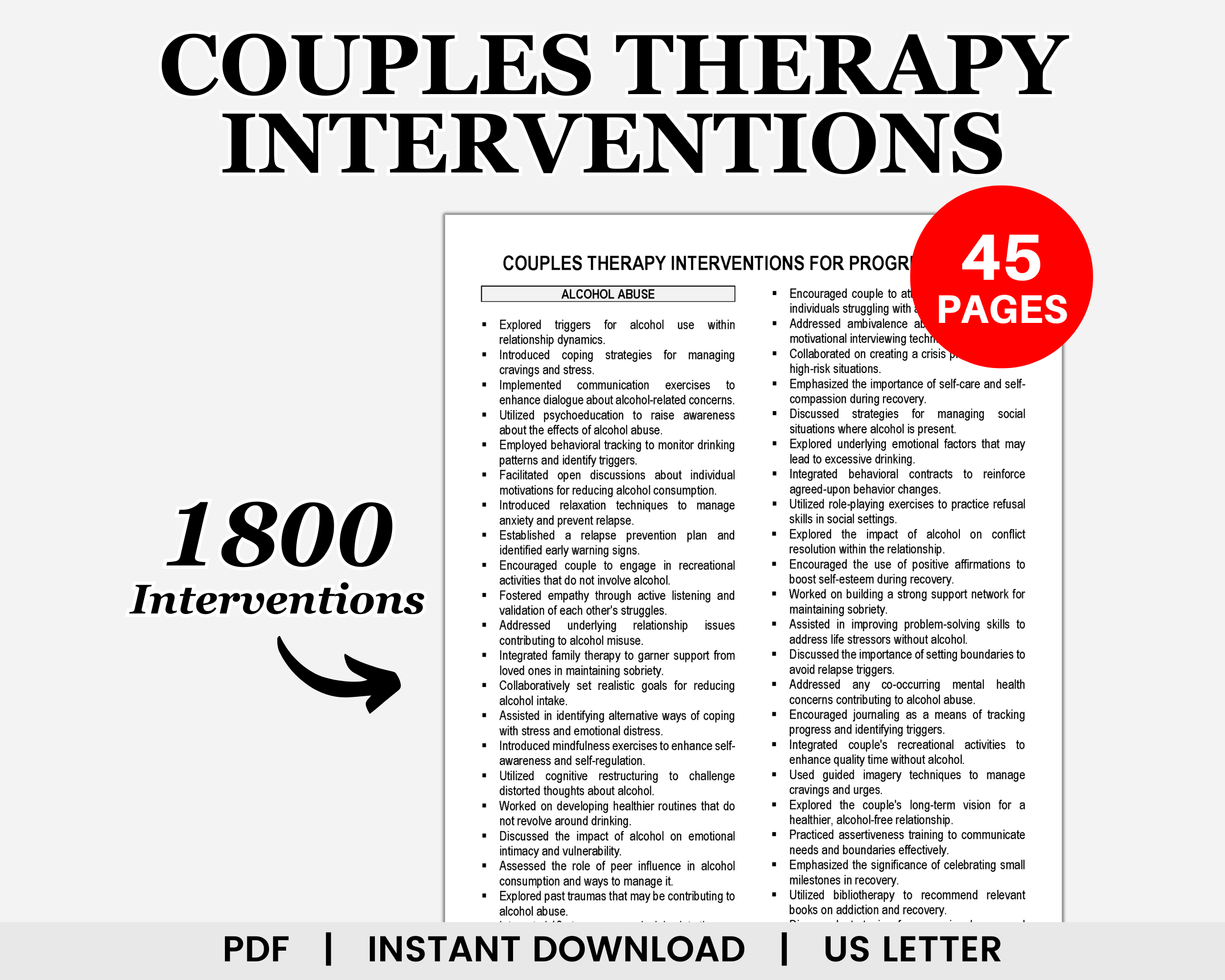 Couples Therapy Interventions for Progress Notes, Therapeutic ...