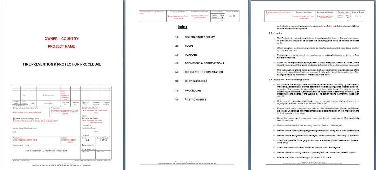 SPR - Fire Prevention and Protection Procedure Template for Construction