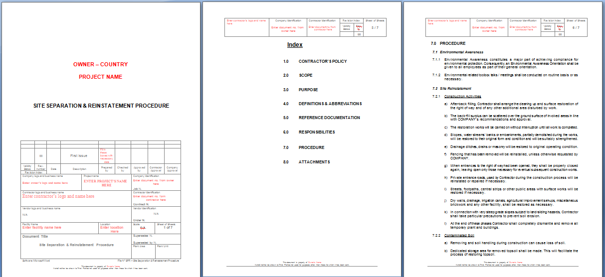 SPR - Site Separation & Reinstatement Procedure Template for Construction