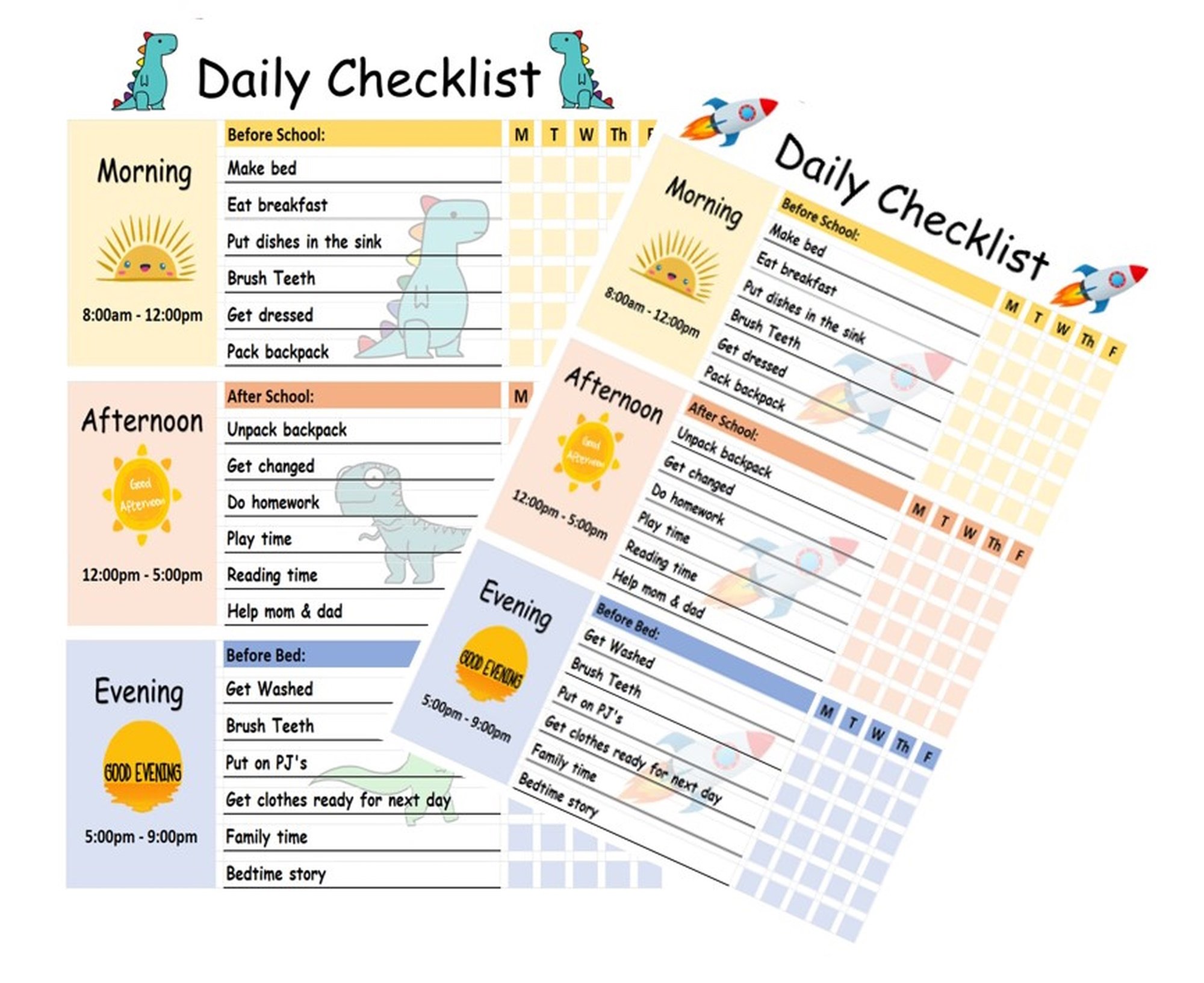 Kids Dinosaur & Spaceship Checklist, Responsibility Chart, To Do List ...