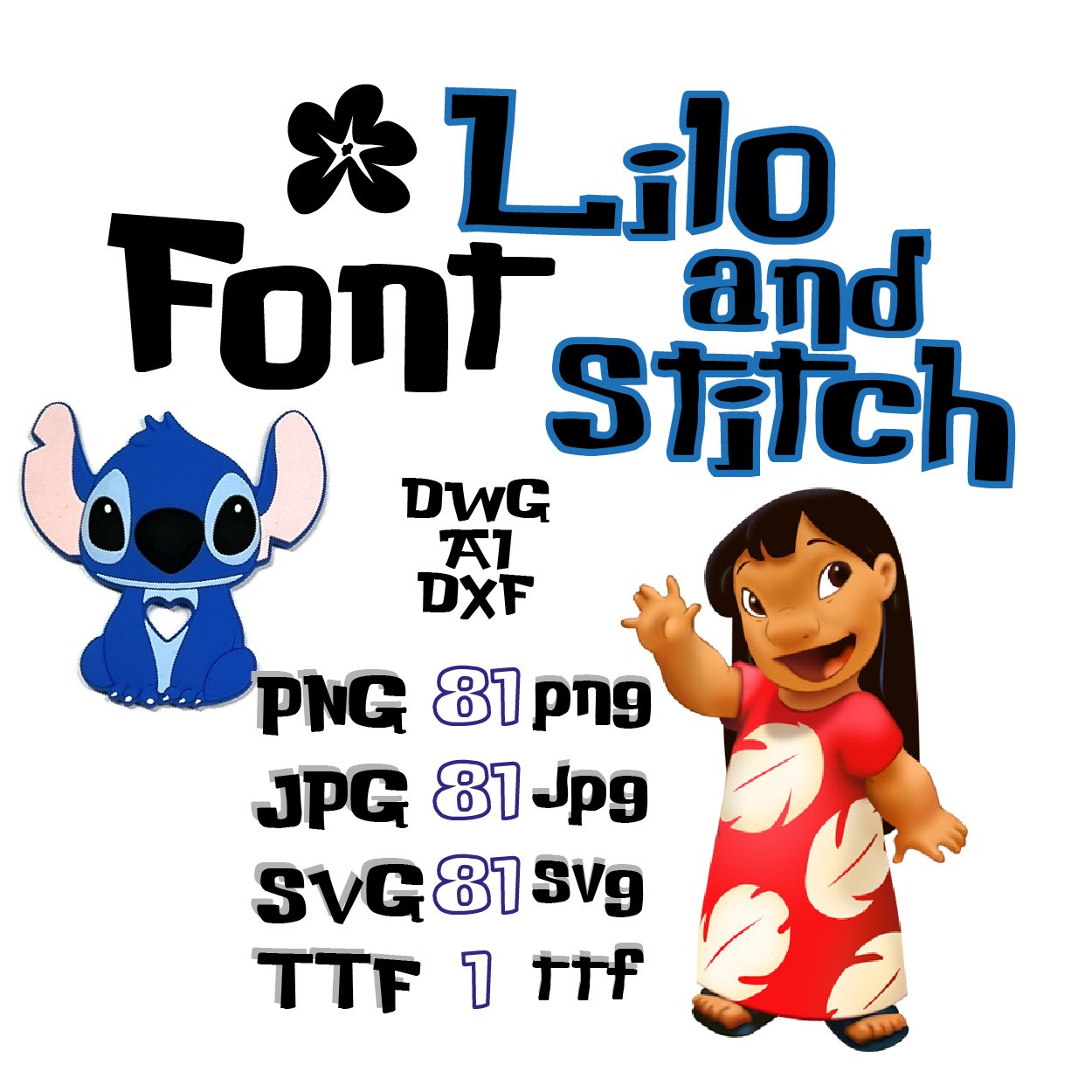 Lilo & Stitch Fun Font police, lettres et chiffres de l'alphabet, SVG ...