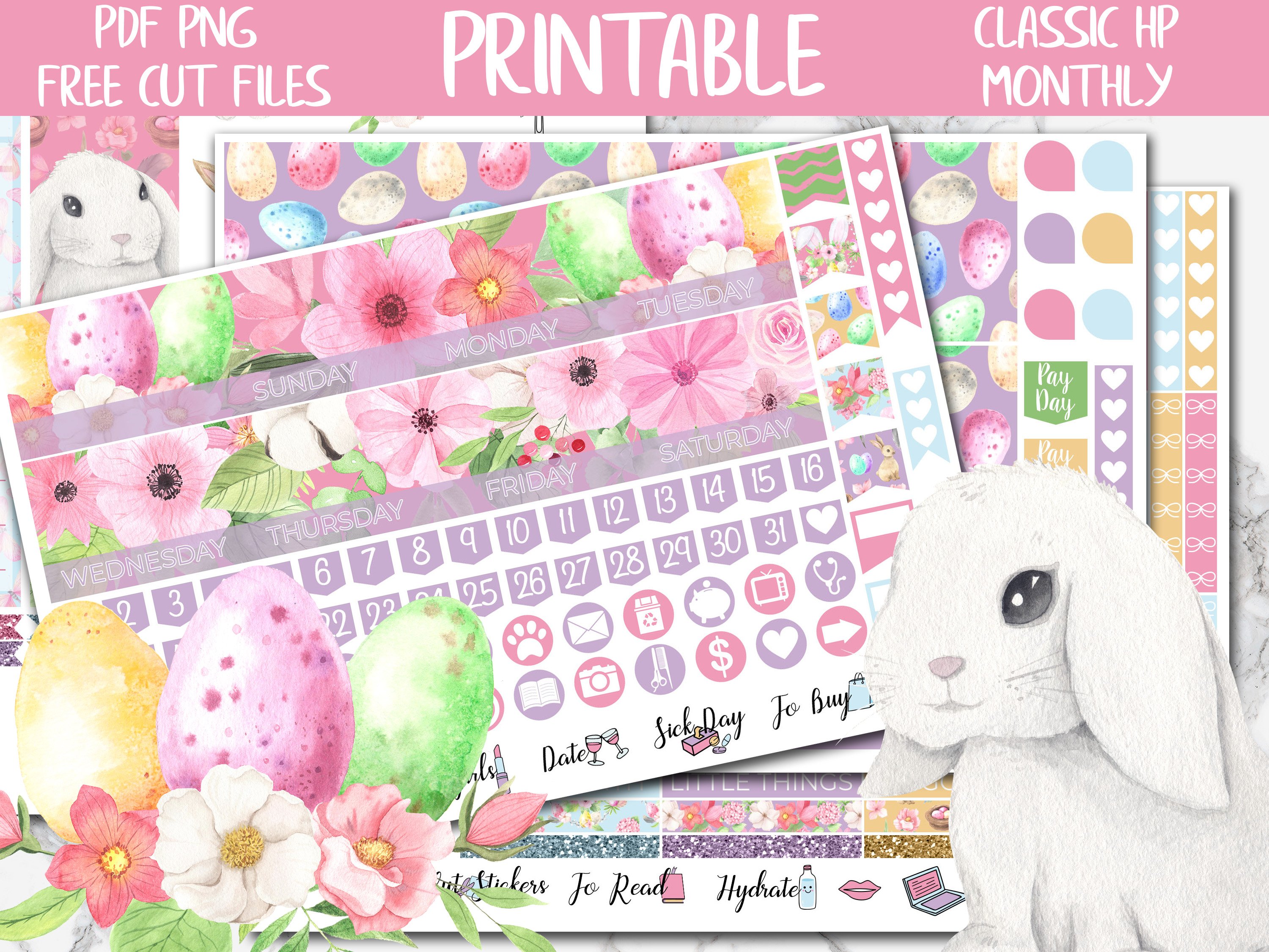 Easter | Bunny Classic Happy Planner April Printable Monthly Stickers ...