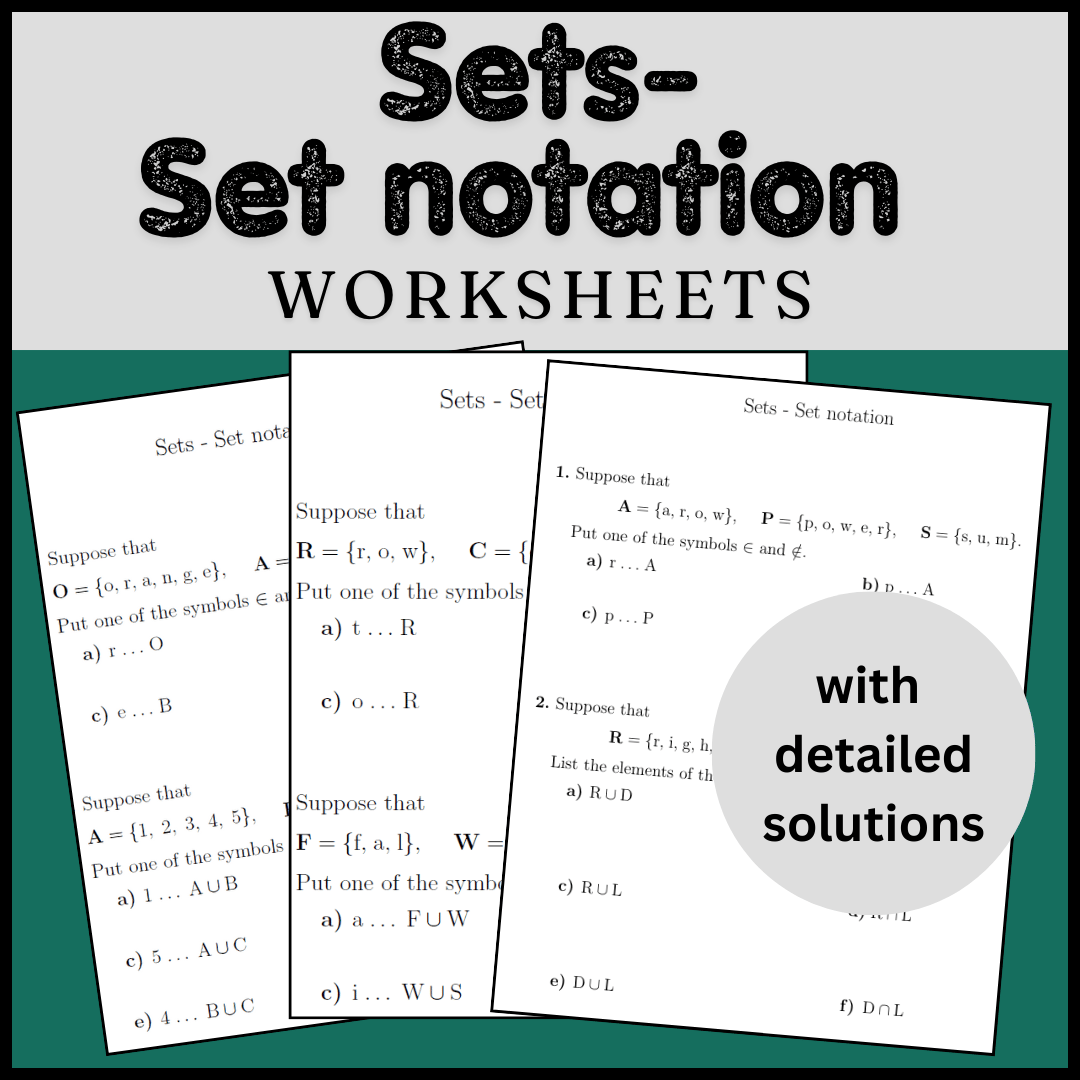 Sets-Set notation worksheets (with solutions)