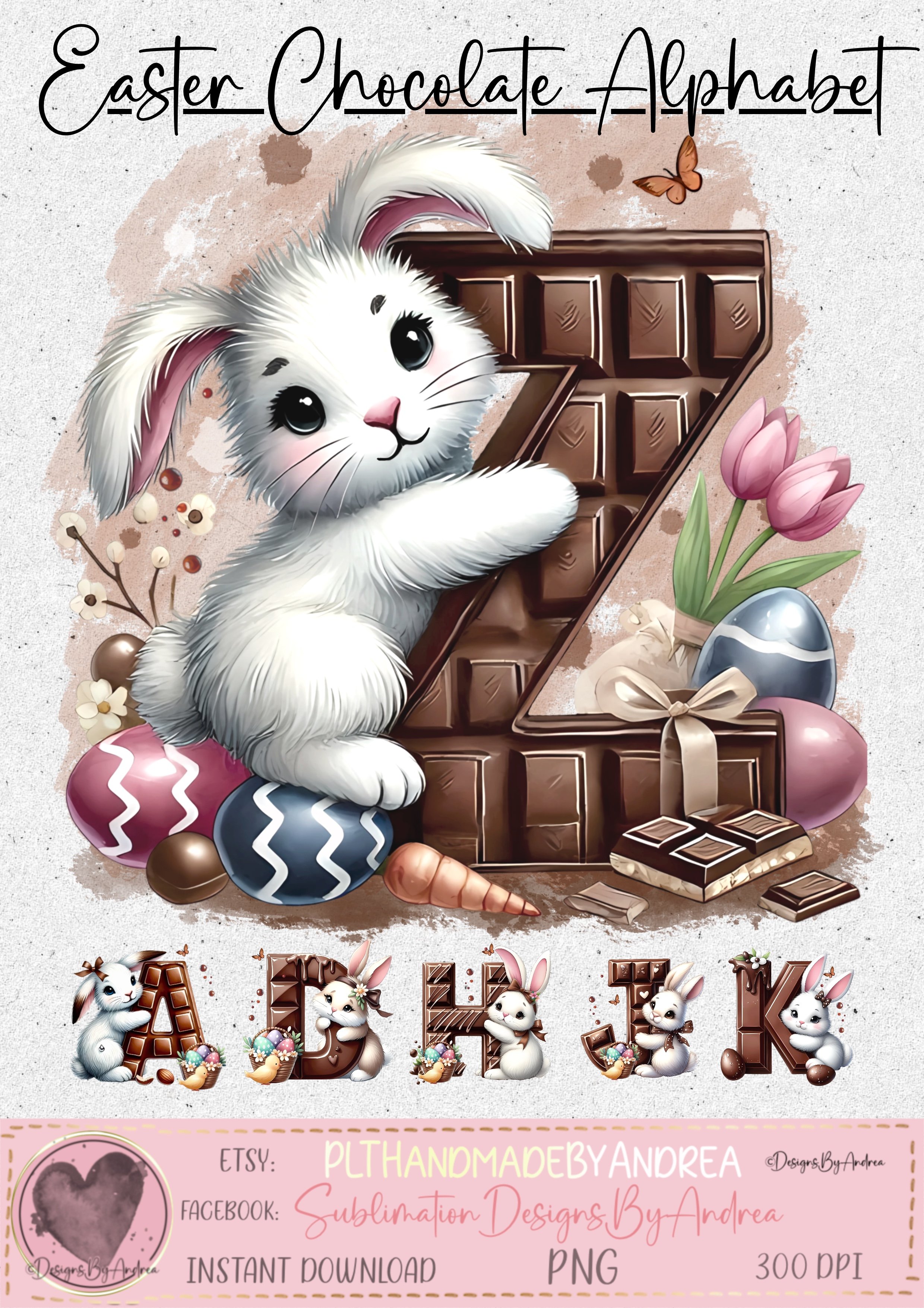 Adorable Easter Bunny chocolate alphabet plus separate background ...