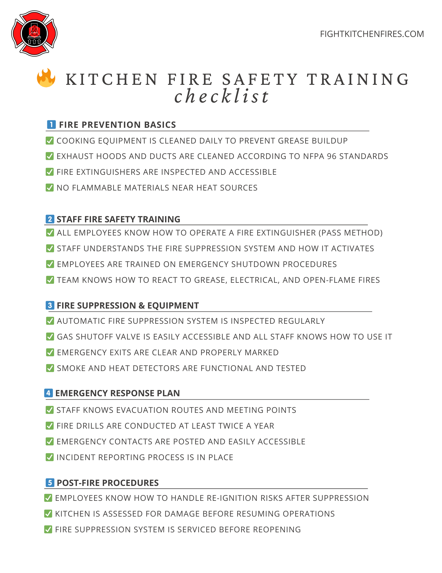 🔥 Kitchen Fire Safety Training Checklist - Payhip