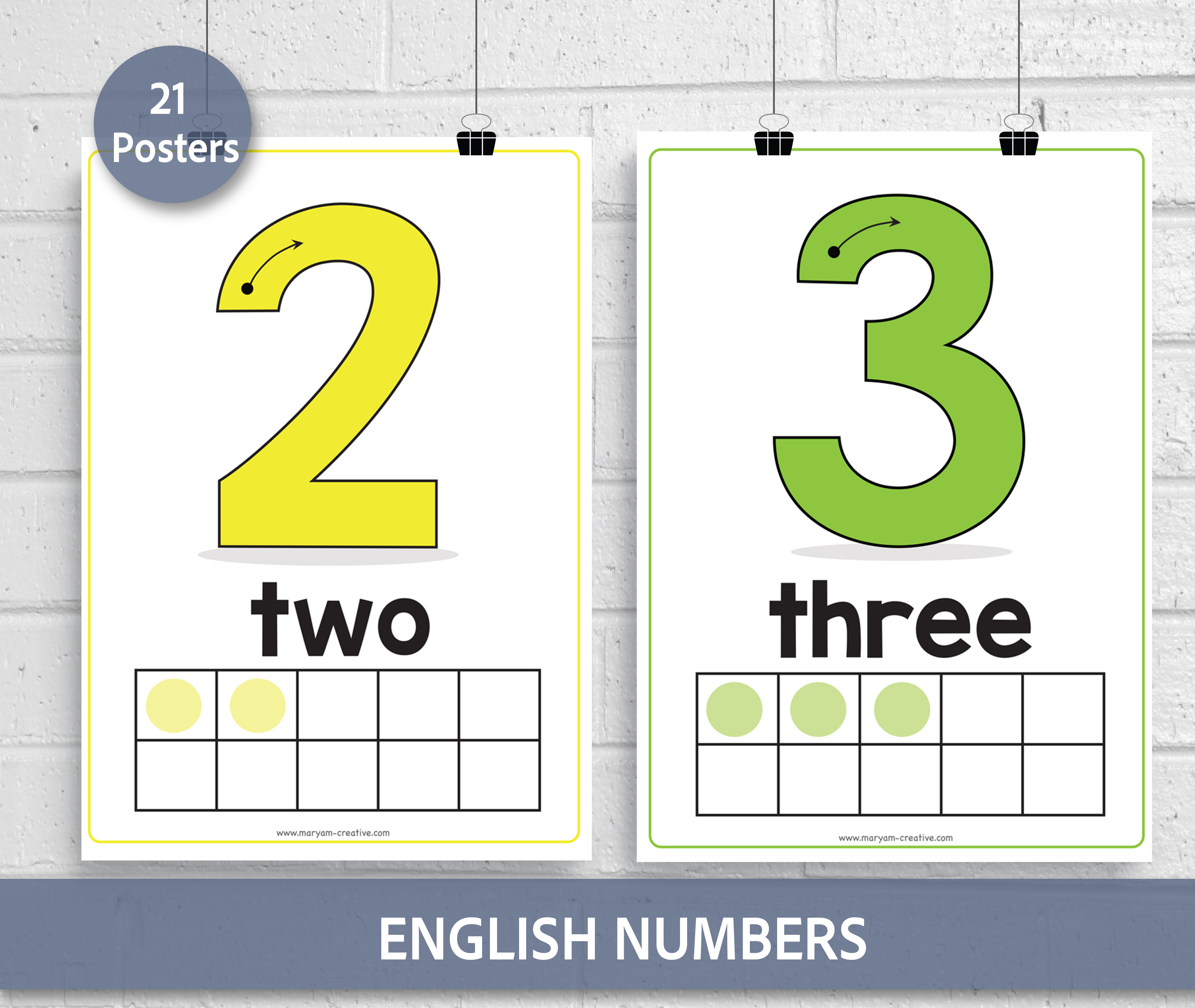 21 Numbers Chart Posters with 10 Frame Counting – Instant Download