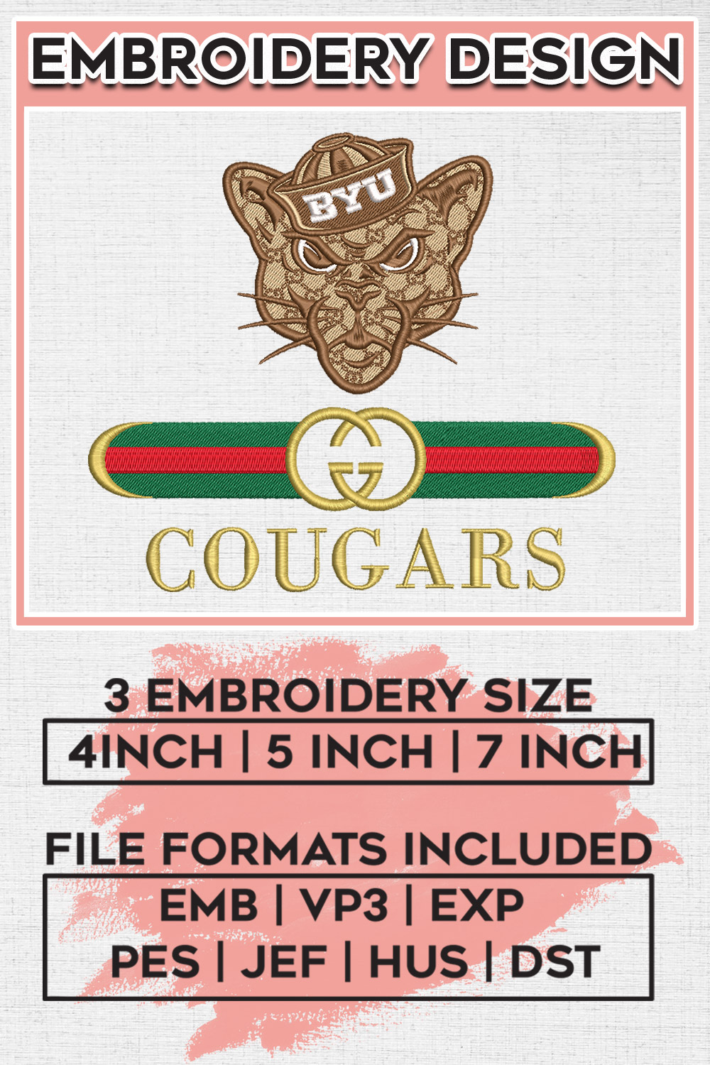 Gu.cci NCAA BYU Cougar Embroidery Designs, BYU Cougar College Football ...