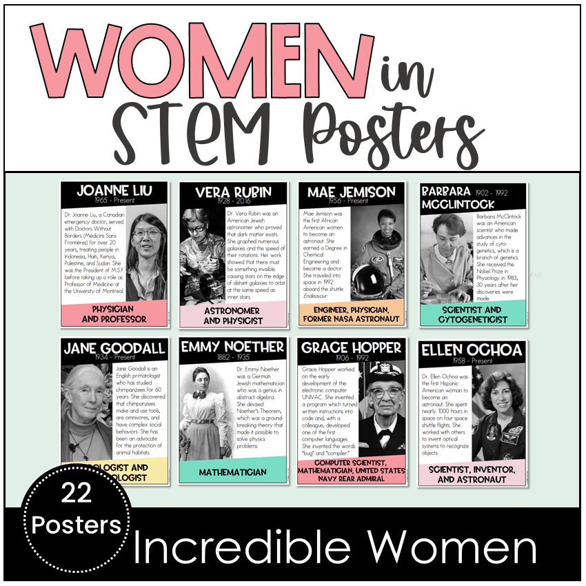 International Women in STEM Careers Posters Scientists, Mathematicians