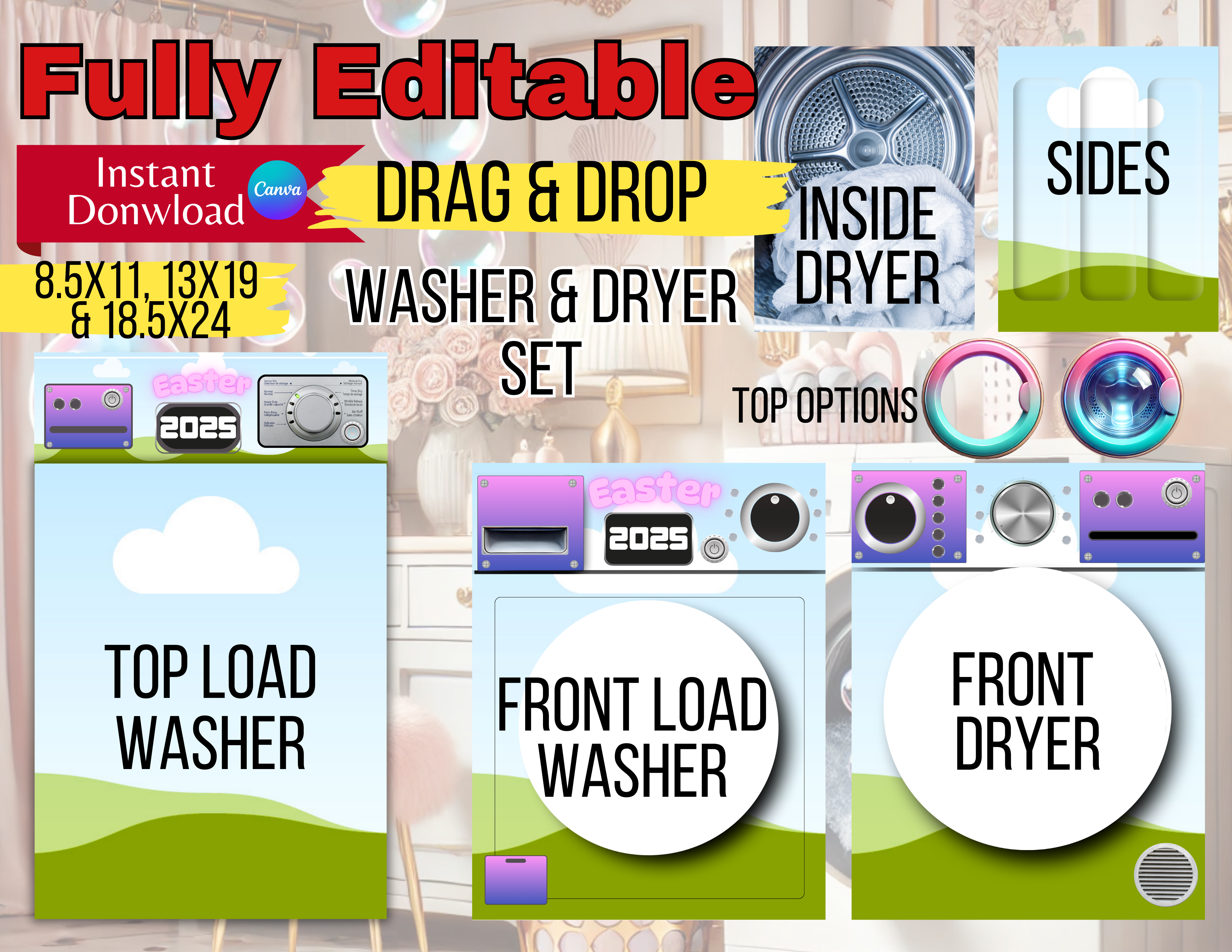 Fully Editable Drag N Drop 2 Washers & a Dryer Template Bundle - Payhip