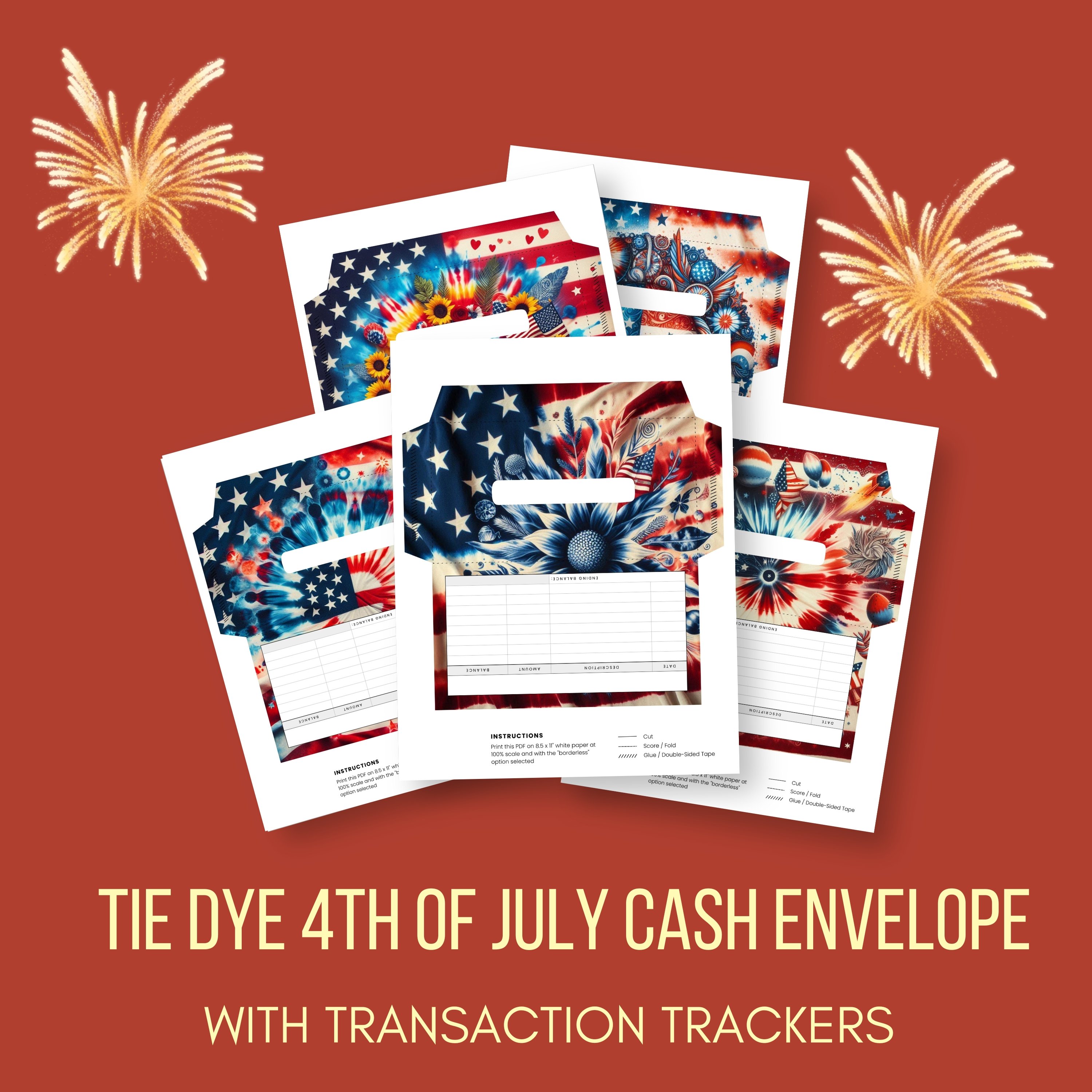 Tie Dye 4th Of July Cash Envelopes With Budget Trackers | Red White And ...