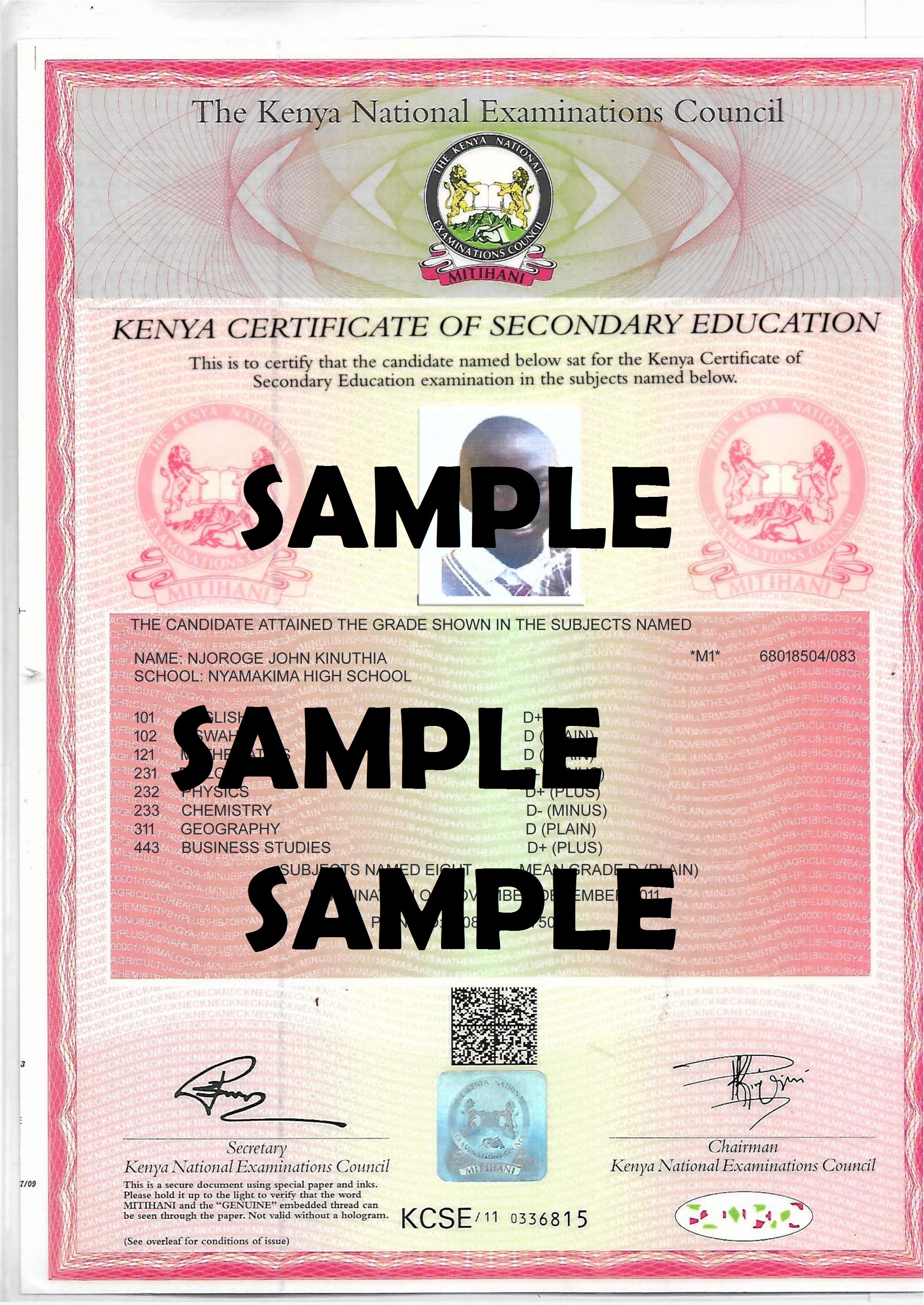 Fully editable Latest Kenyan KCSE certificate with photo - Payhip