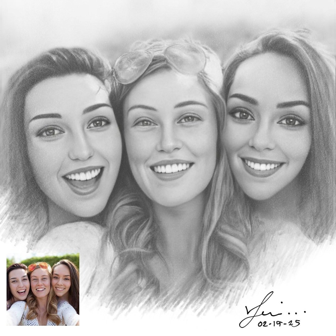 Friends or Trio (3 Head) Portrait Drawing - Payhip