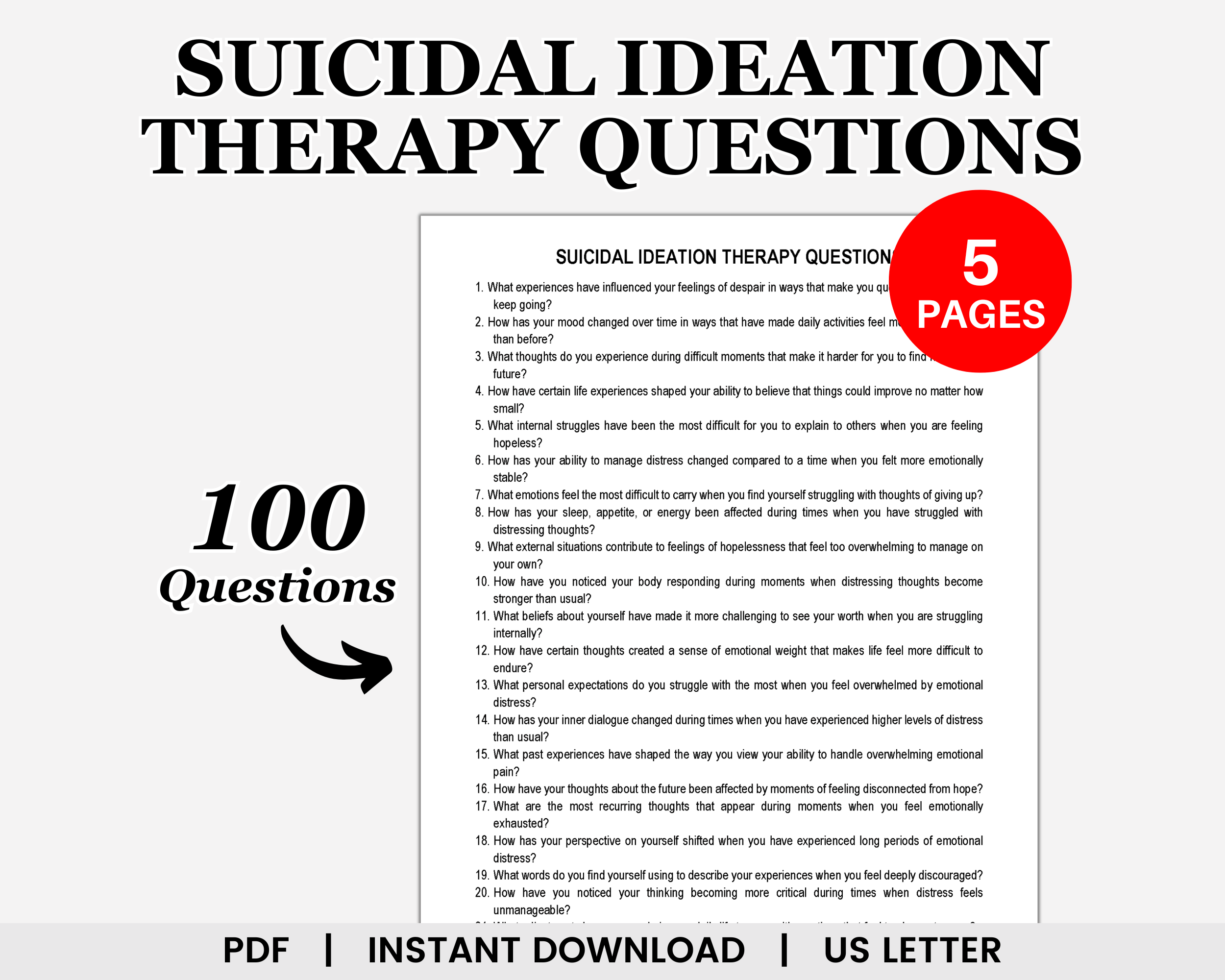 Suicidal Ideation Therapy Questions, Suicide Therapy Questions, Self ...