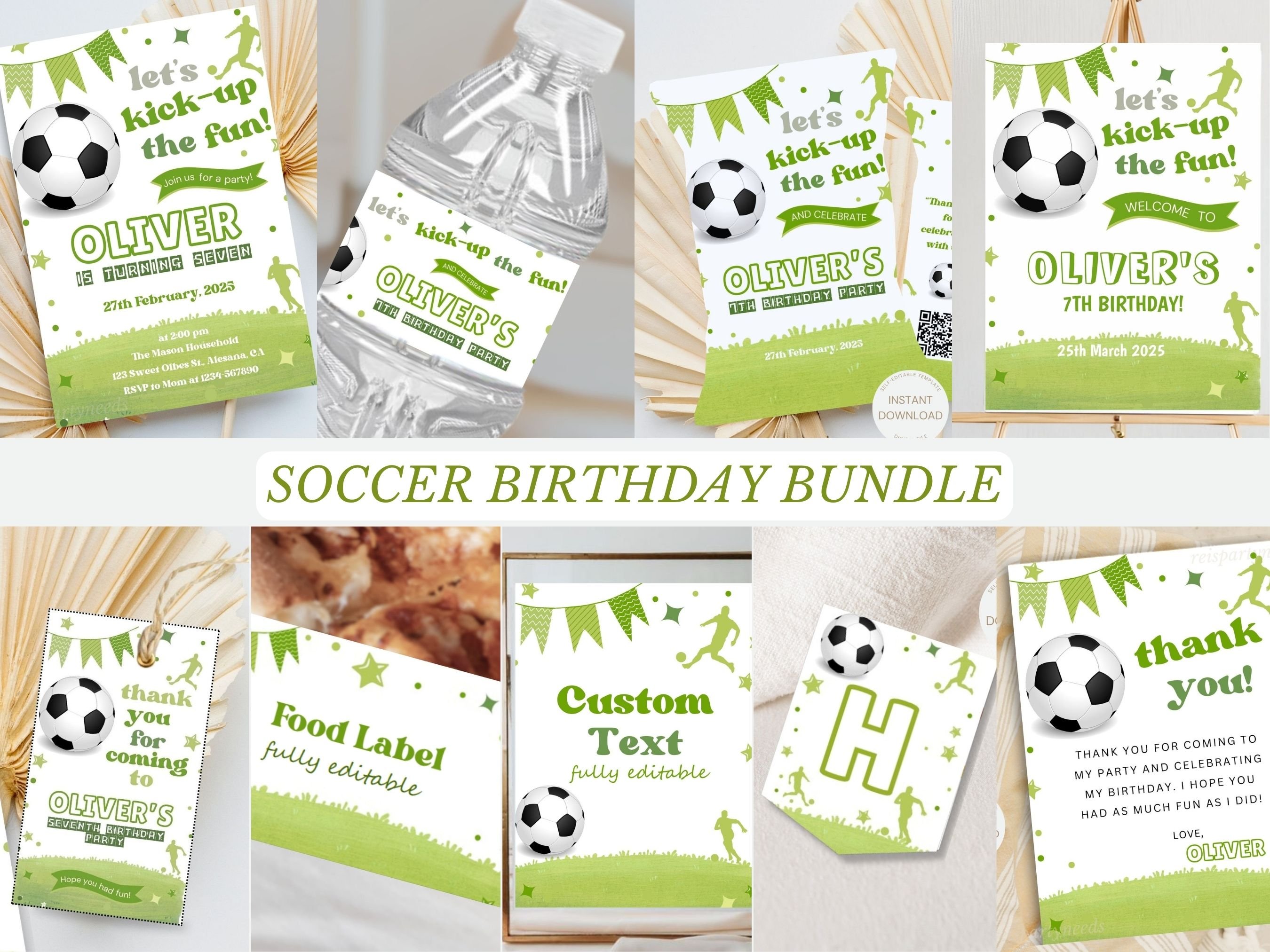 Soccer Theme Party Template Bundle Invitation - Printable Football ...