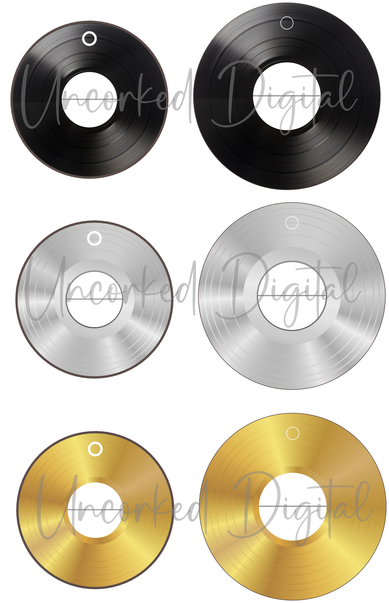 5 and 6cm Blank records keyring - black, silver & gold (woodform) - Payhip