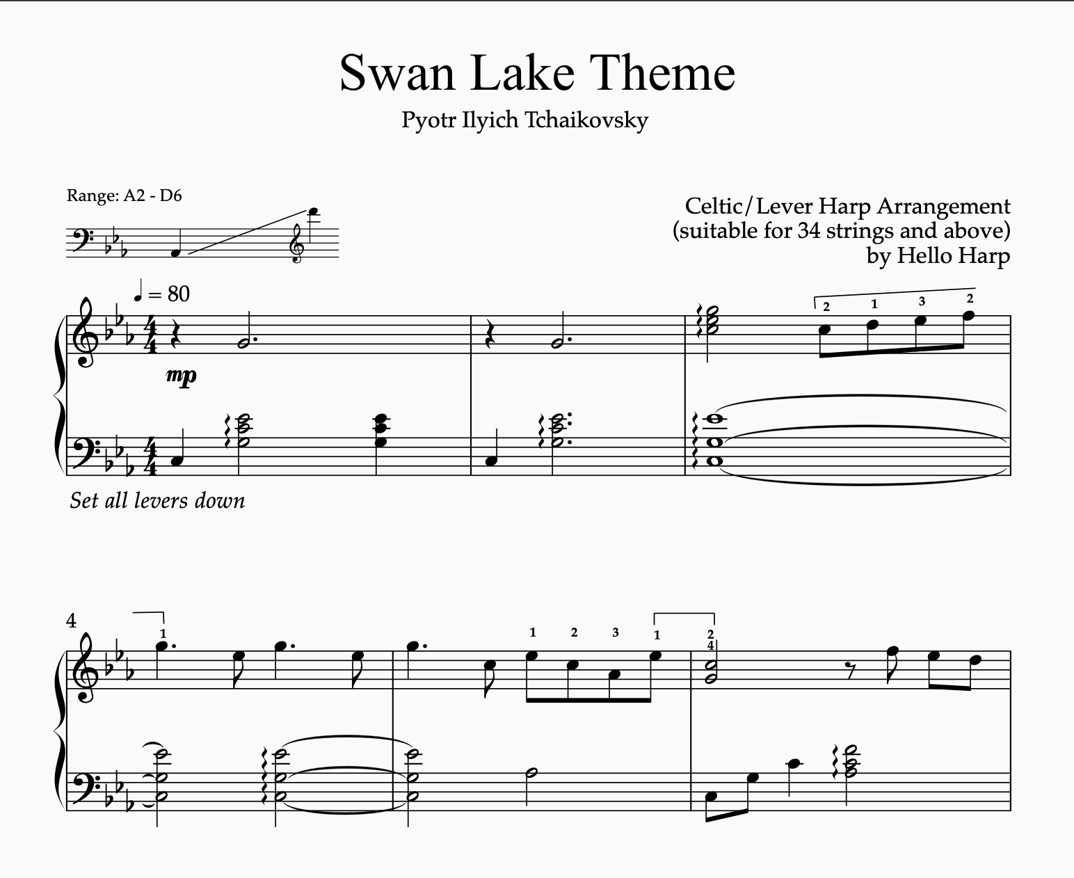 Swan Lake - Tchaikovsky (Celtic/Lever Harp Sheet Music) - Payhip