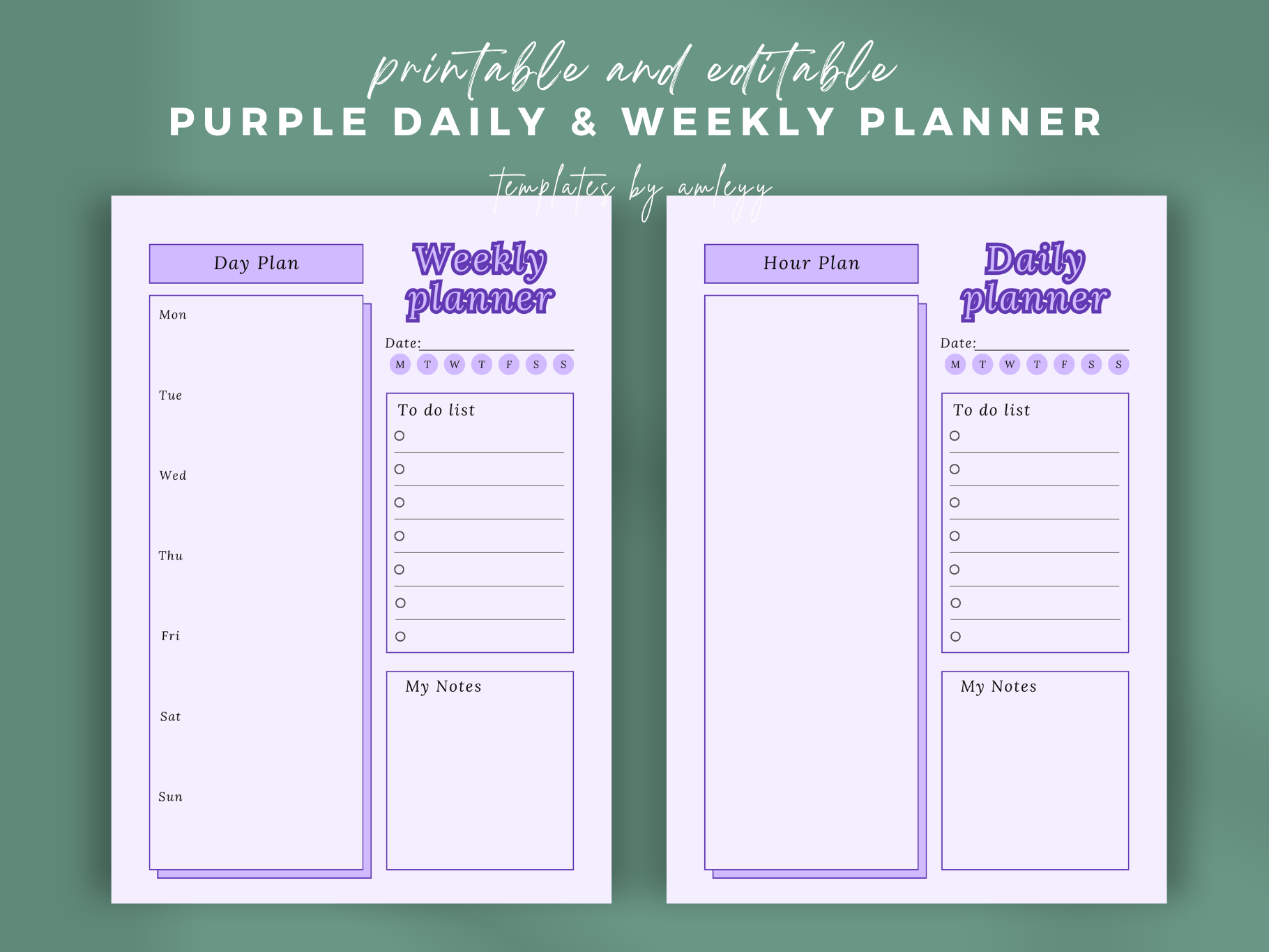 Purple Daily and Weekly Digital Planner Canva Template - Payhip