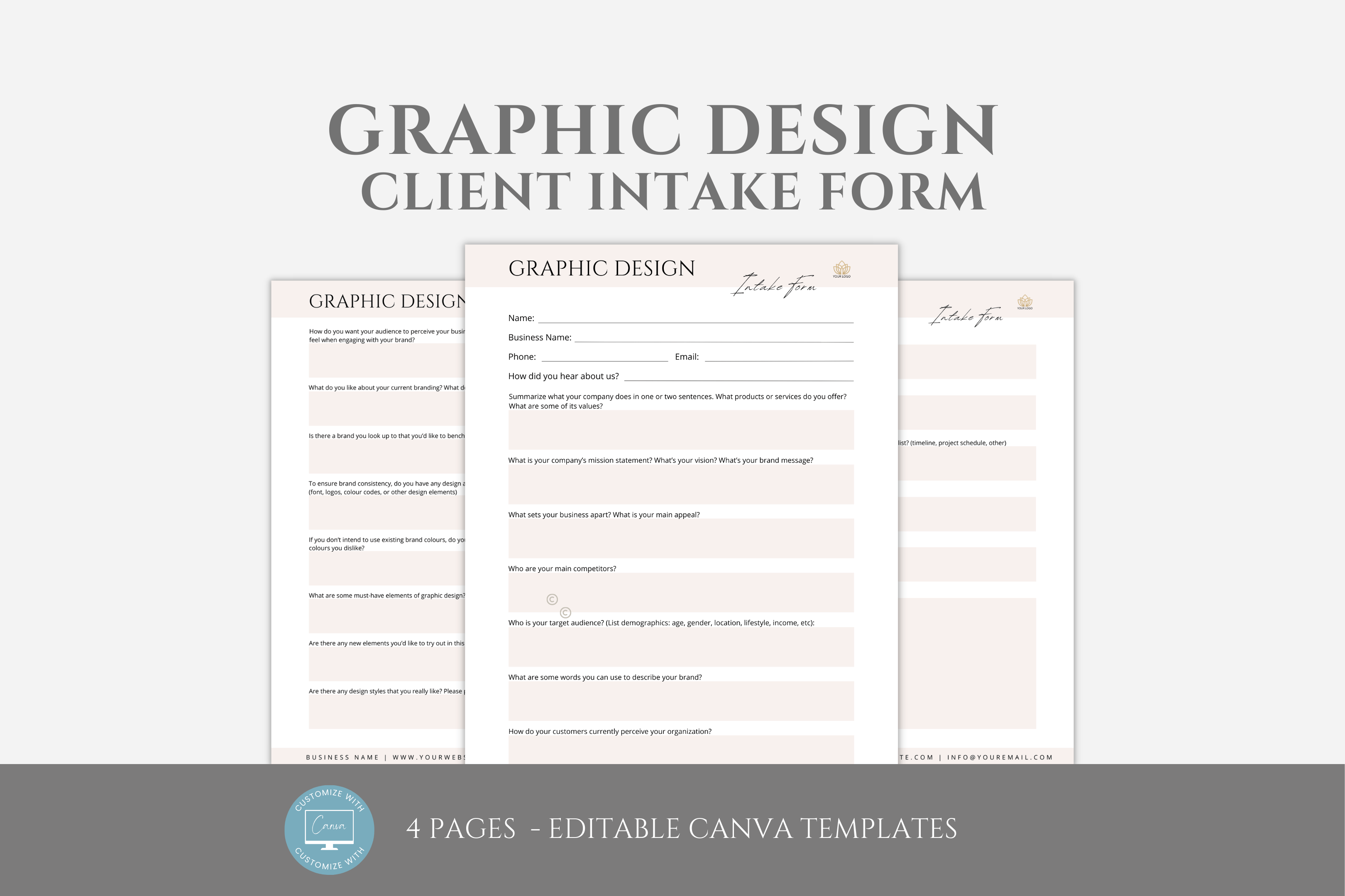 Editable Graphic Design Client Intake Form, Onboarding Questionnaire ...