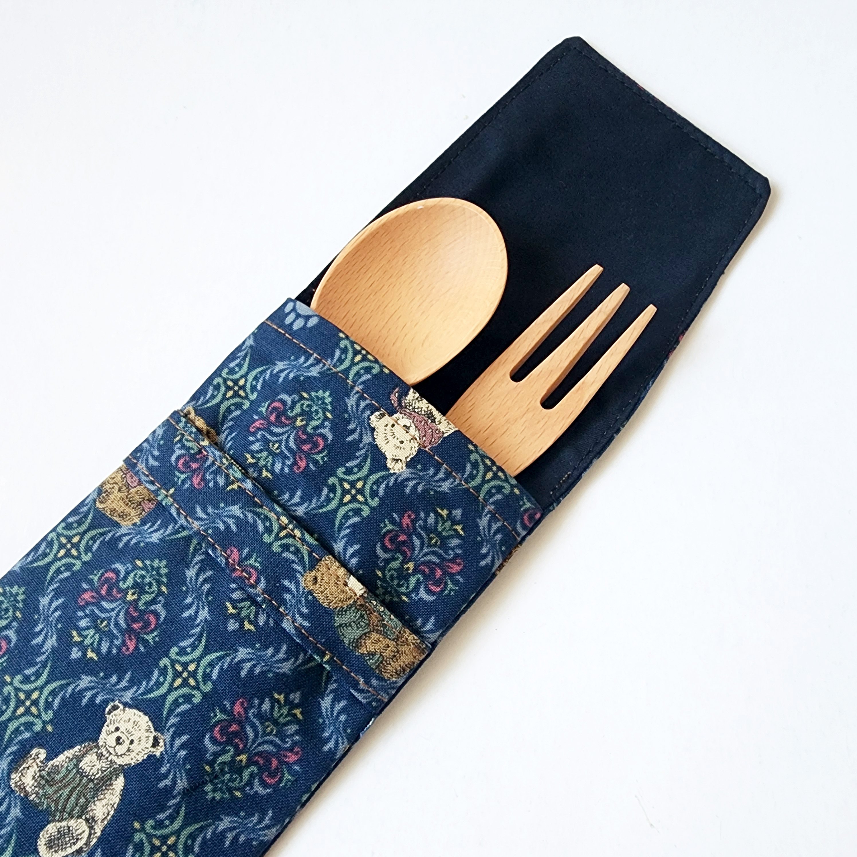 Cutlery Pouch: Cute Teddy Bear cutlery pouch in Navy ((not include the ...
