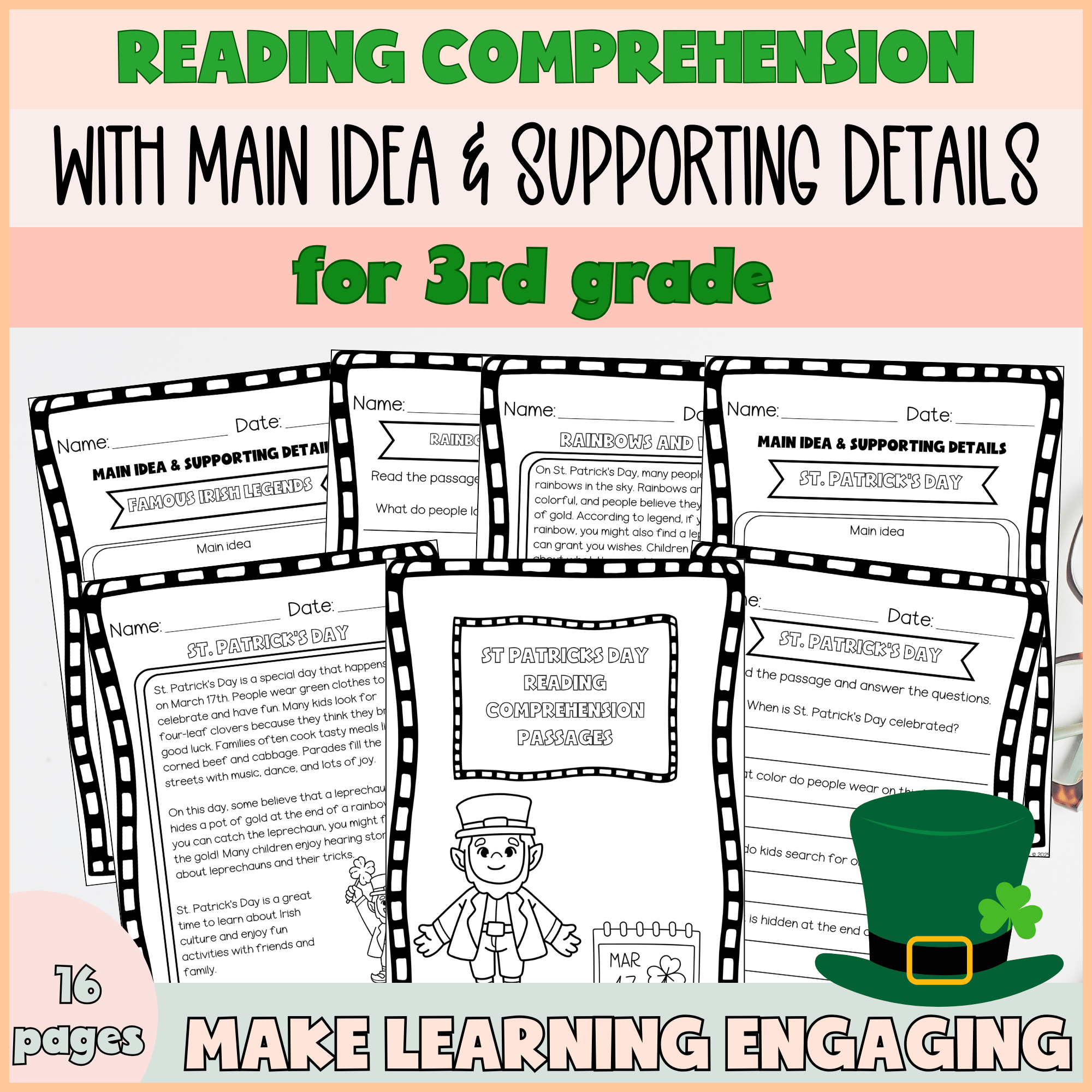 St Patricks Day Reading Comprehension Passages with Main Idea ...