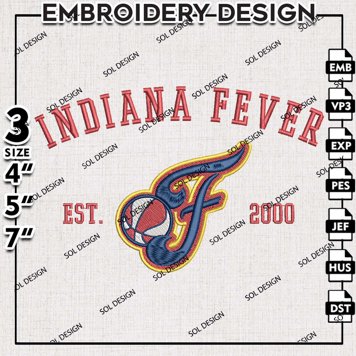 WNBA Indiana Fever Est Logo Embroidery Files, WNBA Indiana Team ...