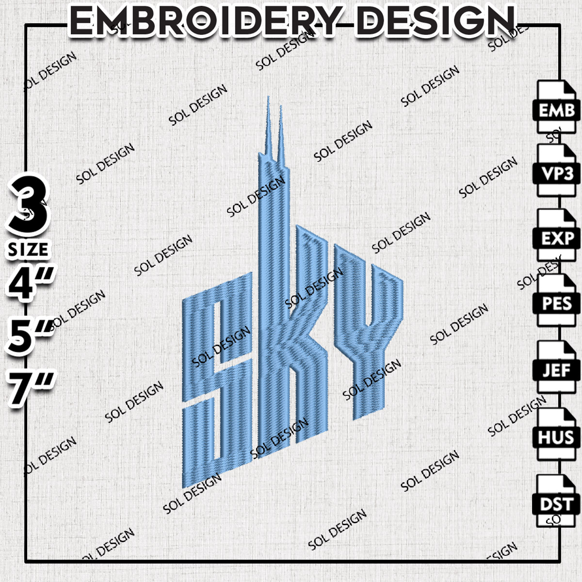 WNBA Sky Basketball Team Logo Embroidery Files, WNBA Chicago Sky Team ...