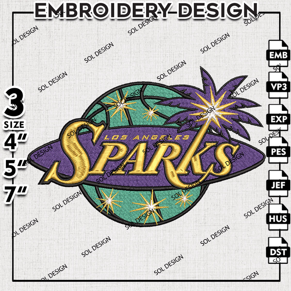 WNBA Los Angeles Sparks Logo Embroidery Files, WNBA Los Angeles Team ...