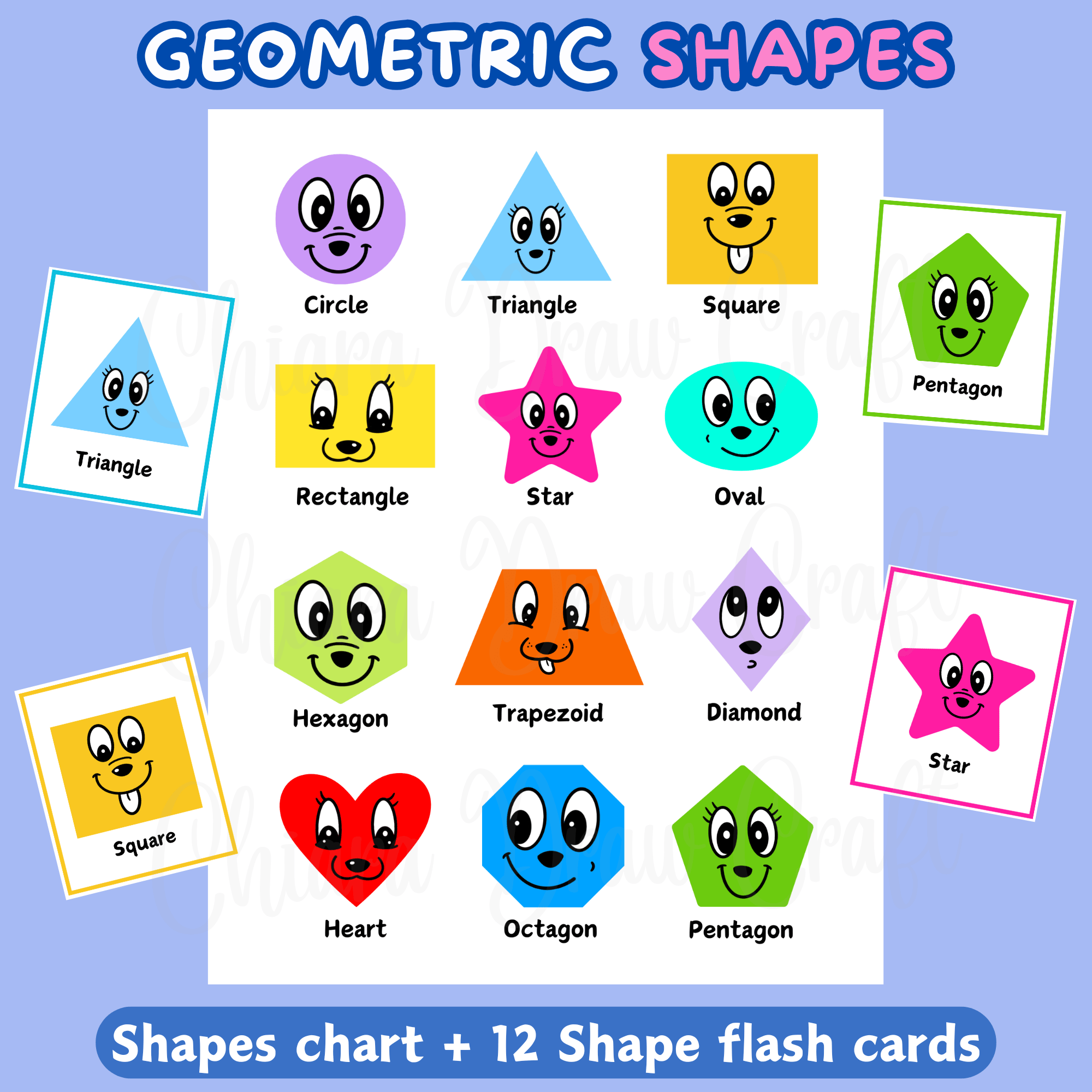 Printable Shapes chart and Shape flash cards