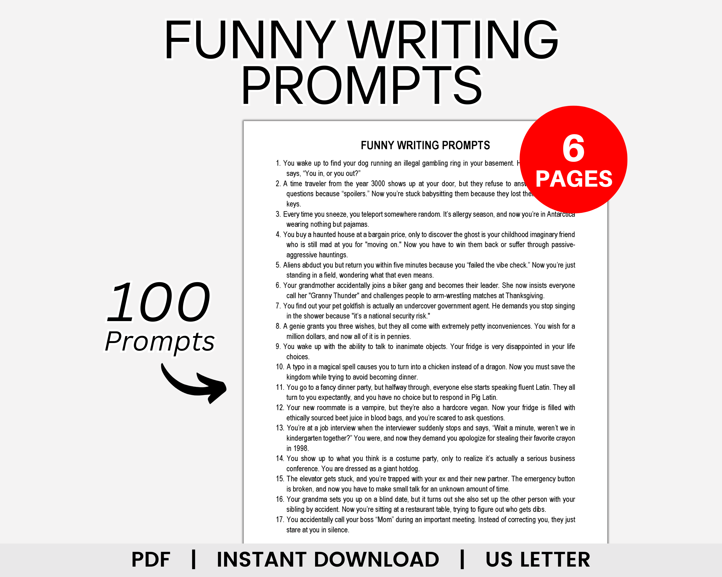 Funny Writing Prompts for Adults, Comedy Writing Prompts, Funny Story ...