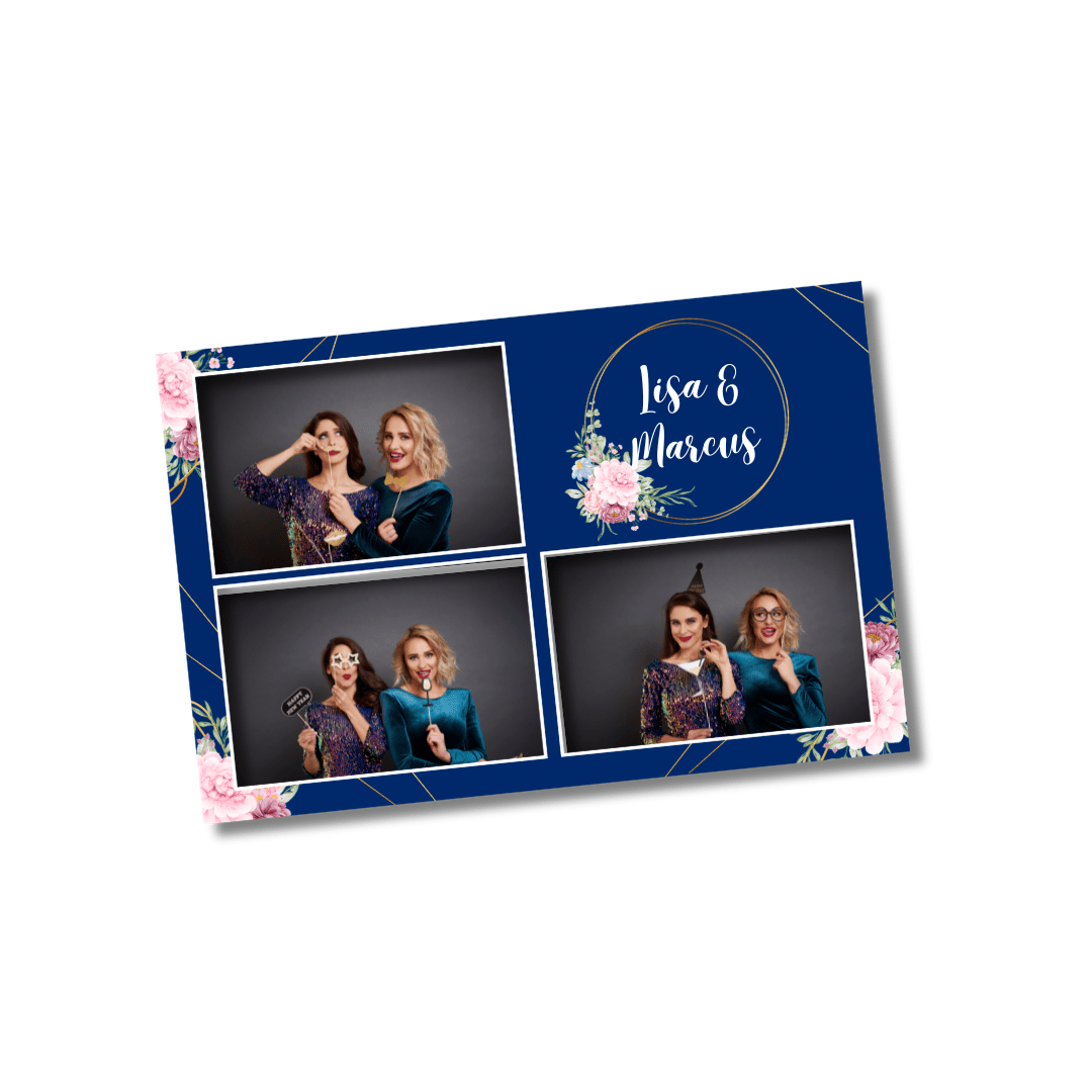 Blue Elegant Wedding Photo Booth Template 4x6. Photo booth strip Gold ...