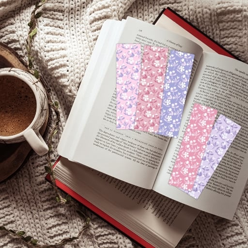 5 Purple & Pink Flower Bookmarks - Aesthetic Boho Style