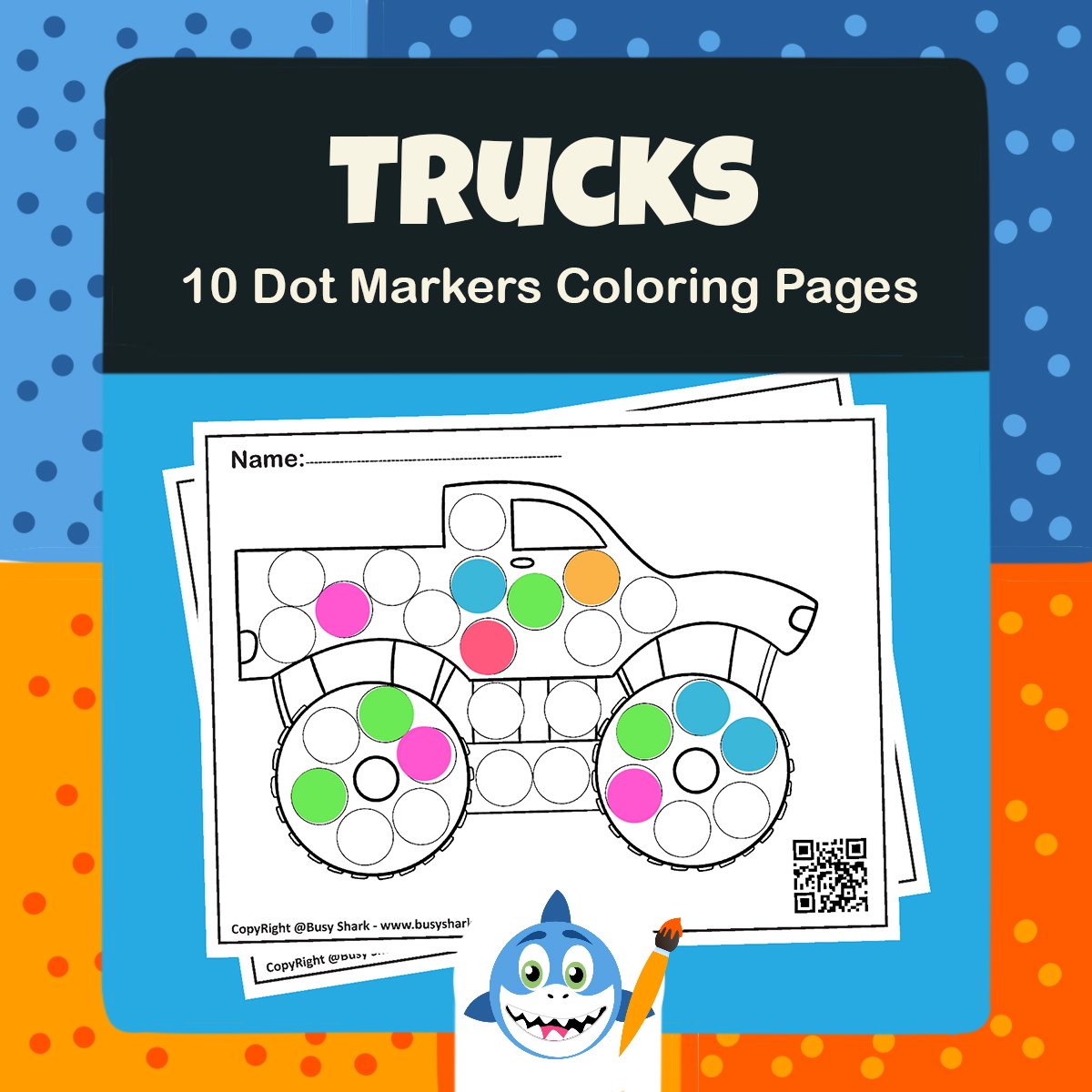 Trucks dot markers pdf coloring book